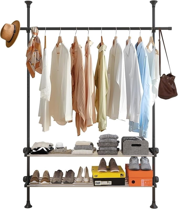 LCOKEIY Double Rod Clothing Racks for Hanging Clothes, No Dill ...