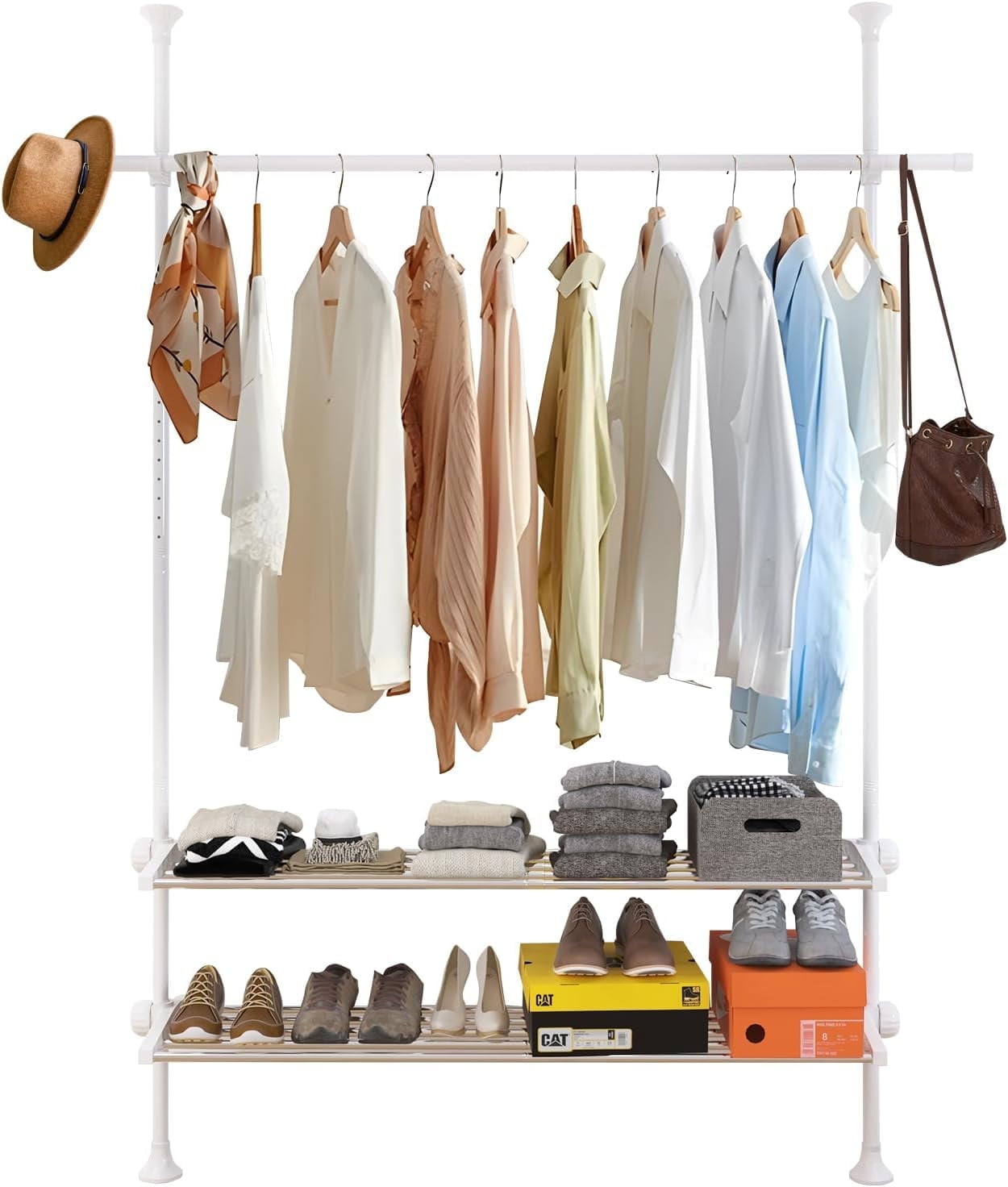 LCOKEIY Double Rod Clothing Racks for Hanging Clothes, No Dill ...