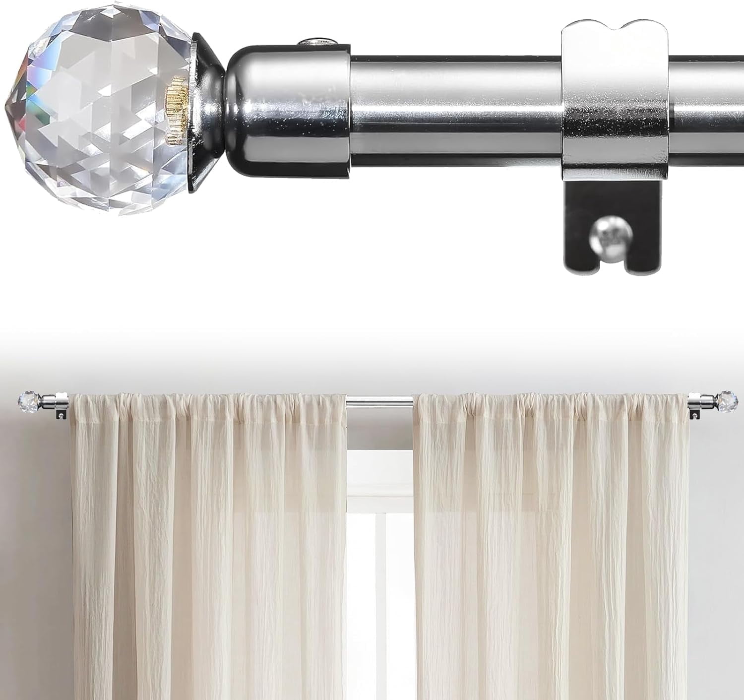 LCOKEIY Curtain Rod for Windows 28-46", 0.6in Single Curtain Rods for ...
