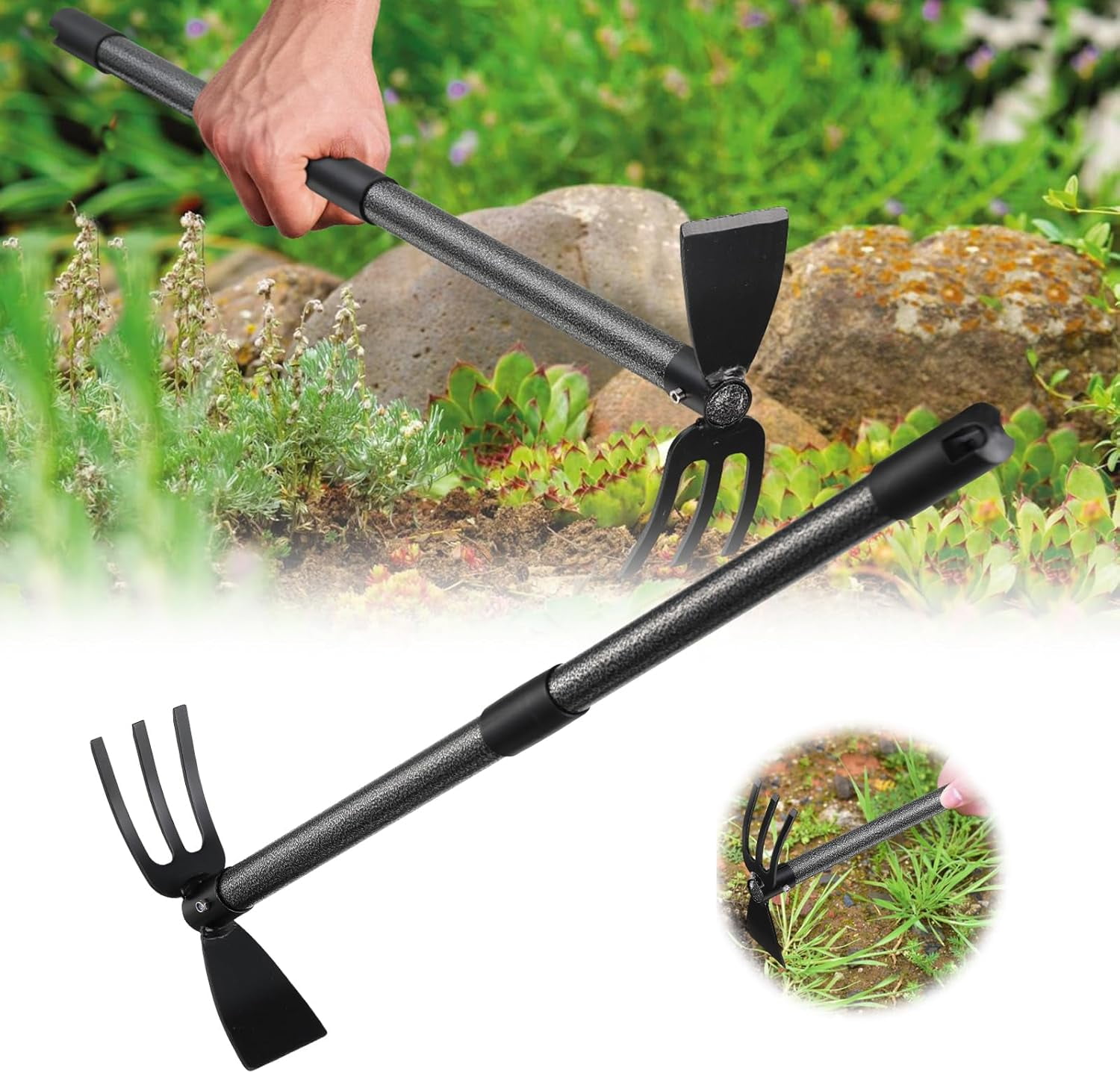 LCOKEIY Hoe Garden Tool with Two-Head, 31" Adjustable Long Handle Hoe ...