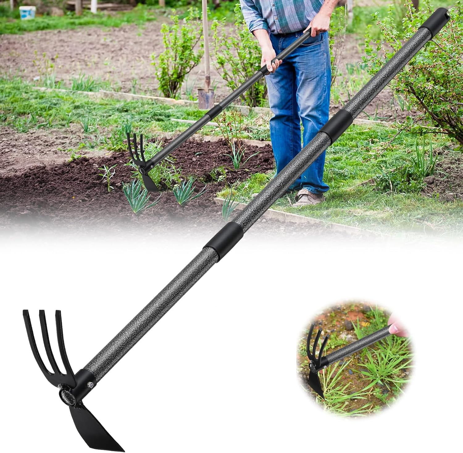 LCOKEIY Garden Hoe and Cultivator,46" Long Handle Hand Garden Tool ...