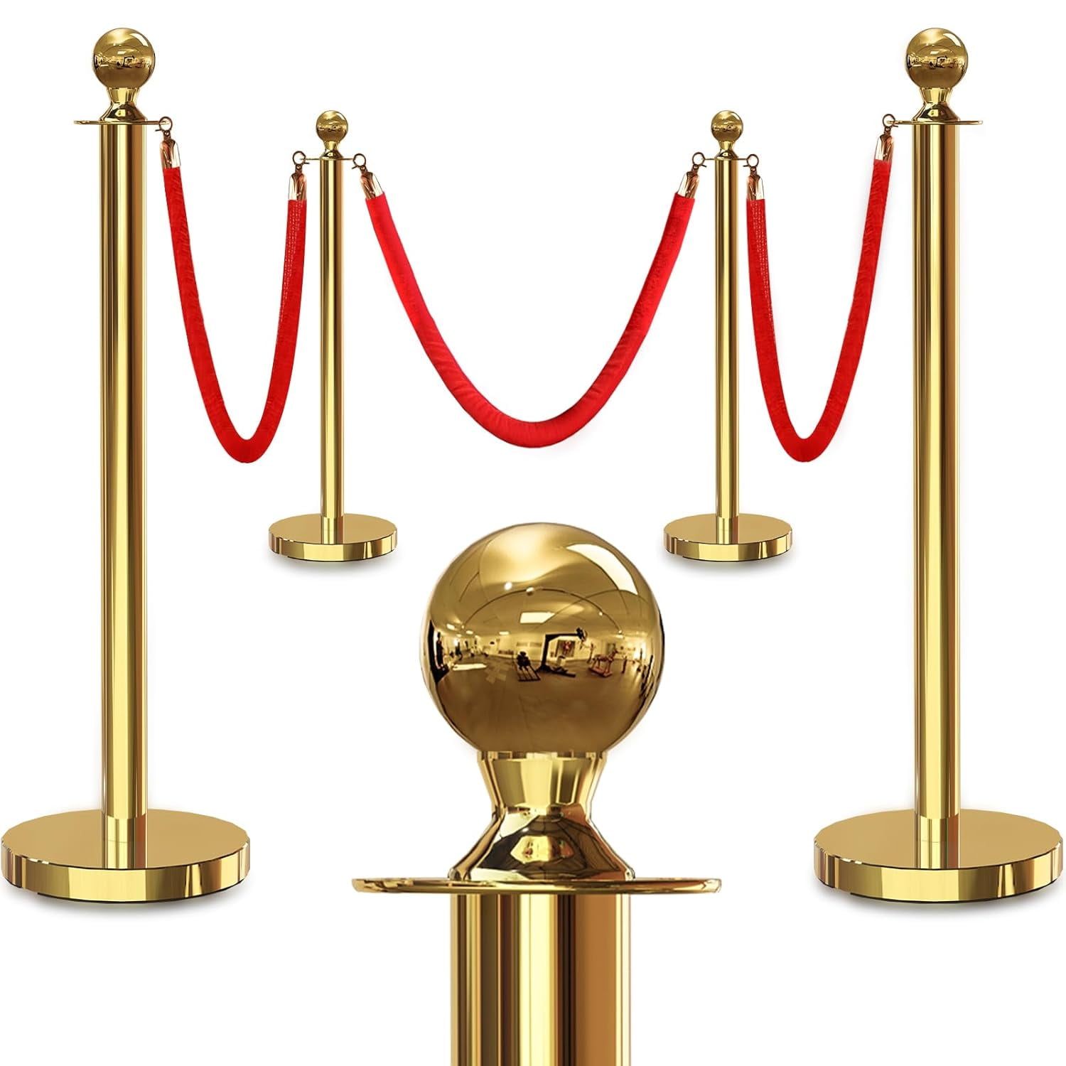 LCOKEIY Red Carpet Poles with Ropes 5 FT, 4 Pcs Gold Stanchions for ...