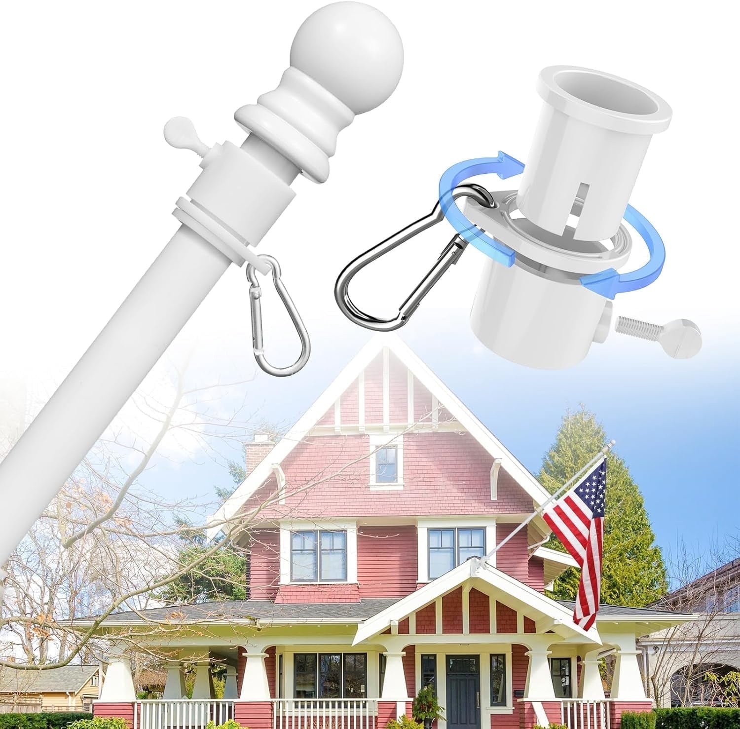 LCOKEIY White Flag Pole, 5ft Outdoor House Flagpole, Tangle-Free, Rust ...