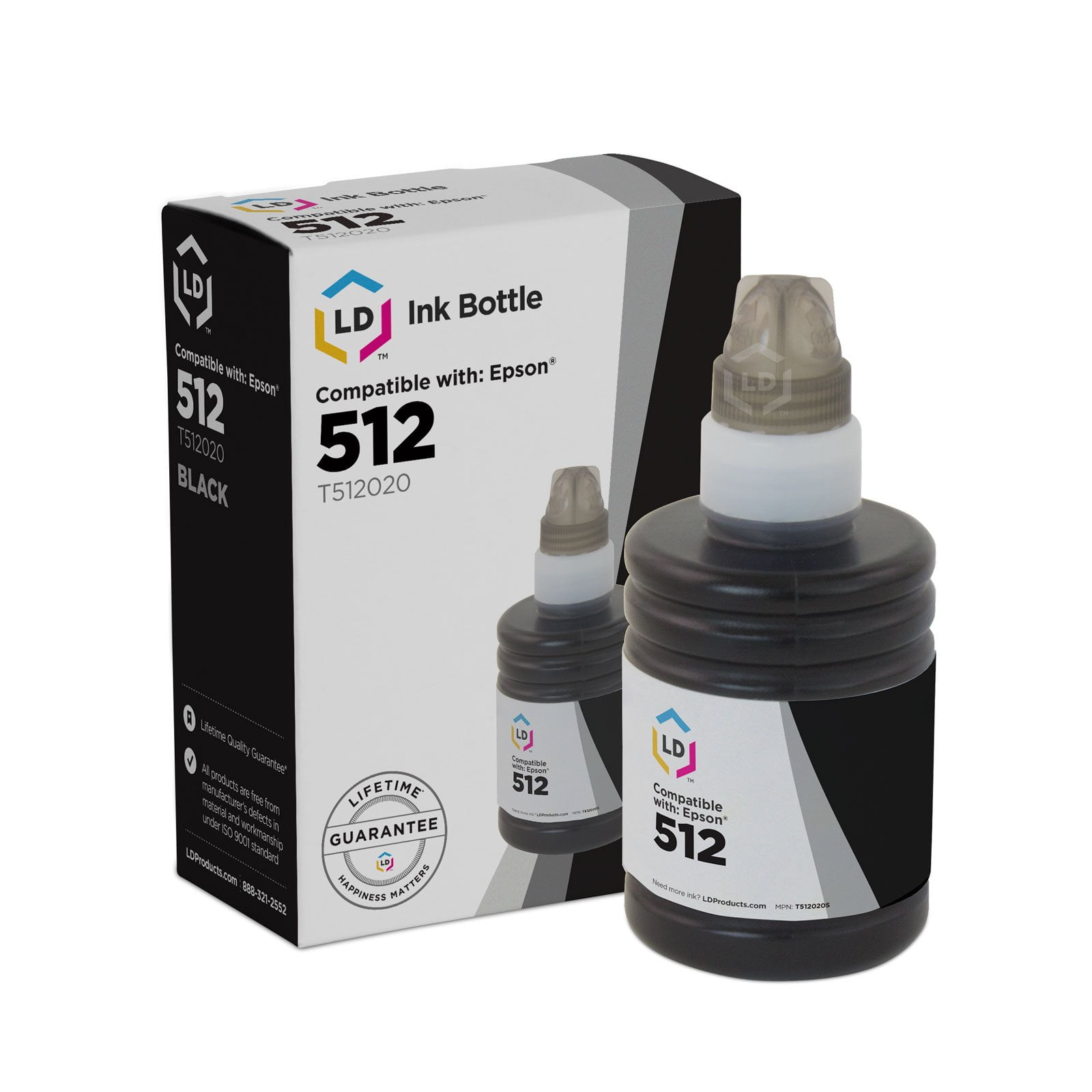 LD Compatible Ink Bottle Replacement for Epson 512 T512020-S (Black ...