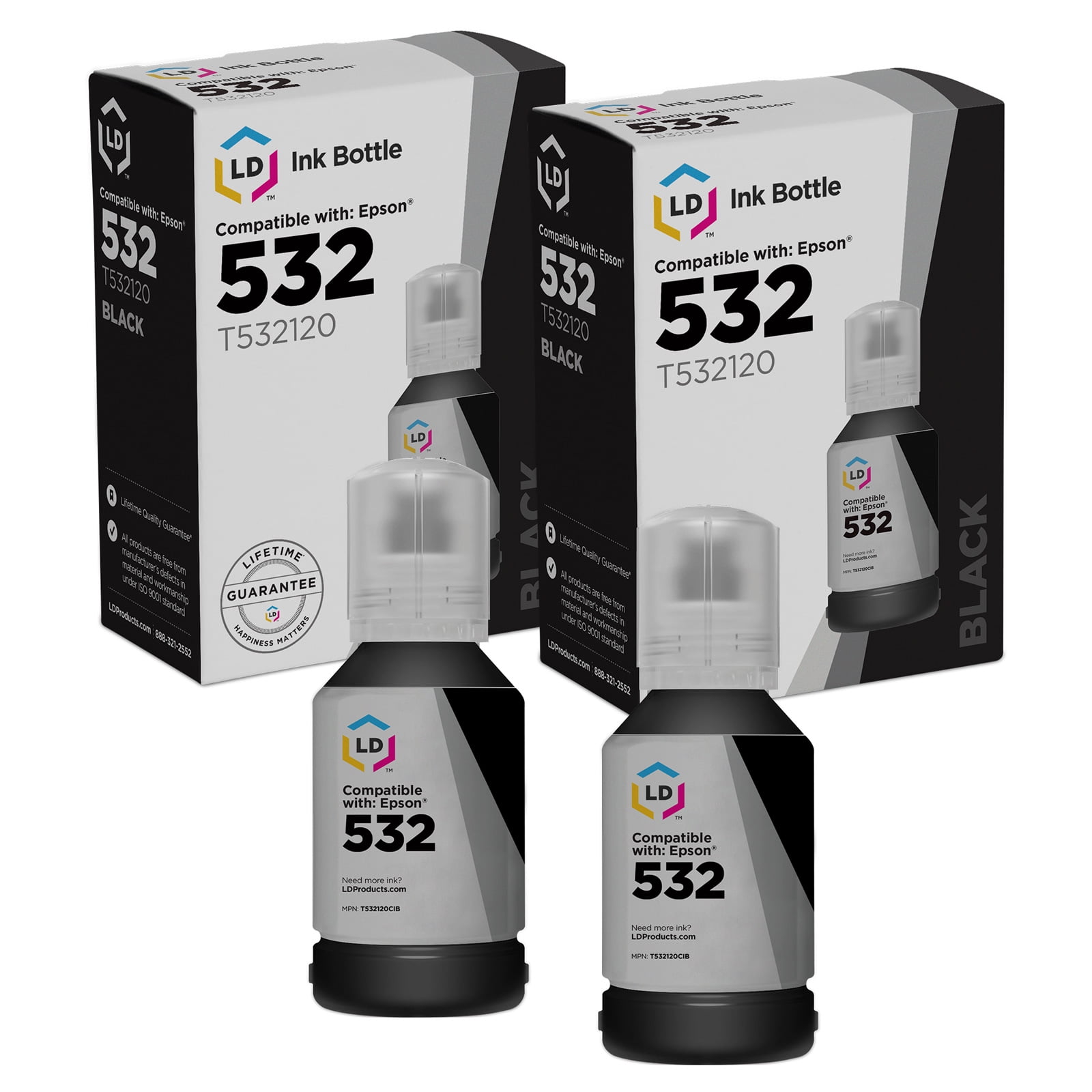 LD Products Compatible Replacement for Epson 532 T532120 Black Ink 2PK ...