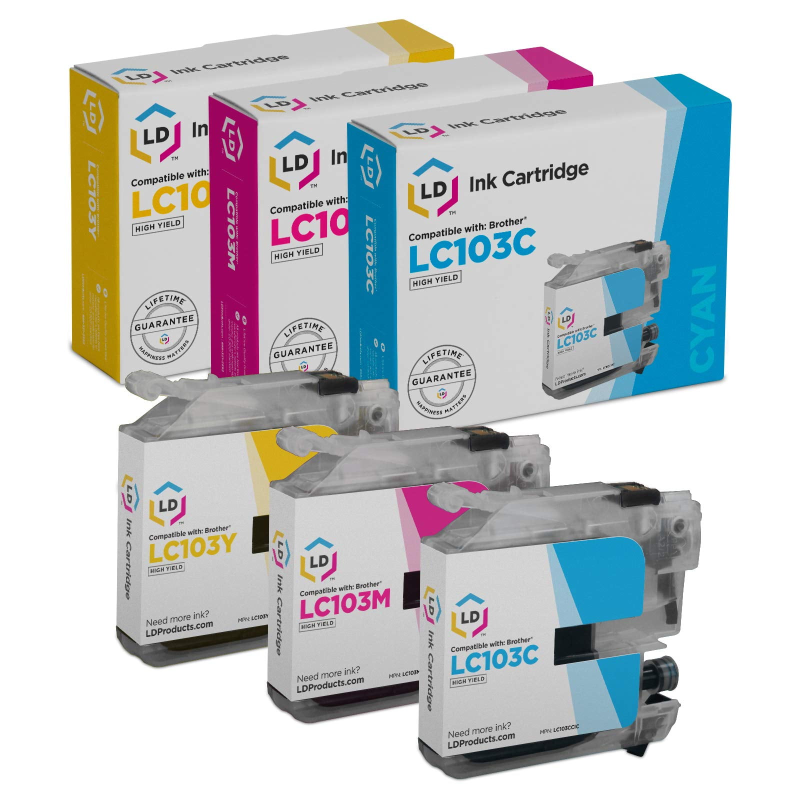 LD Products Compatible Replacement Brother LC101 Set of 3 Ink ...