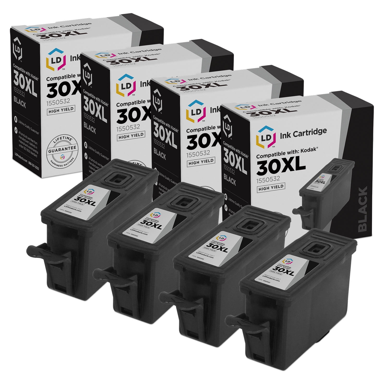 LD Compatible Ink Replacement for Kodak 30XL 1550532 HY (Black, 4-Pack ...