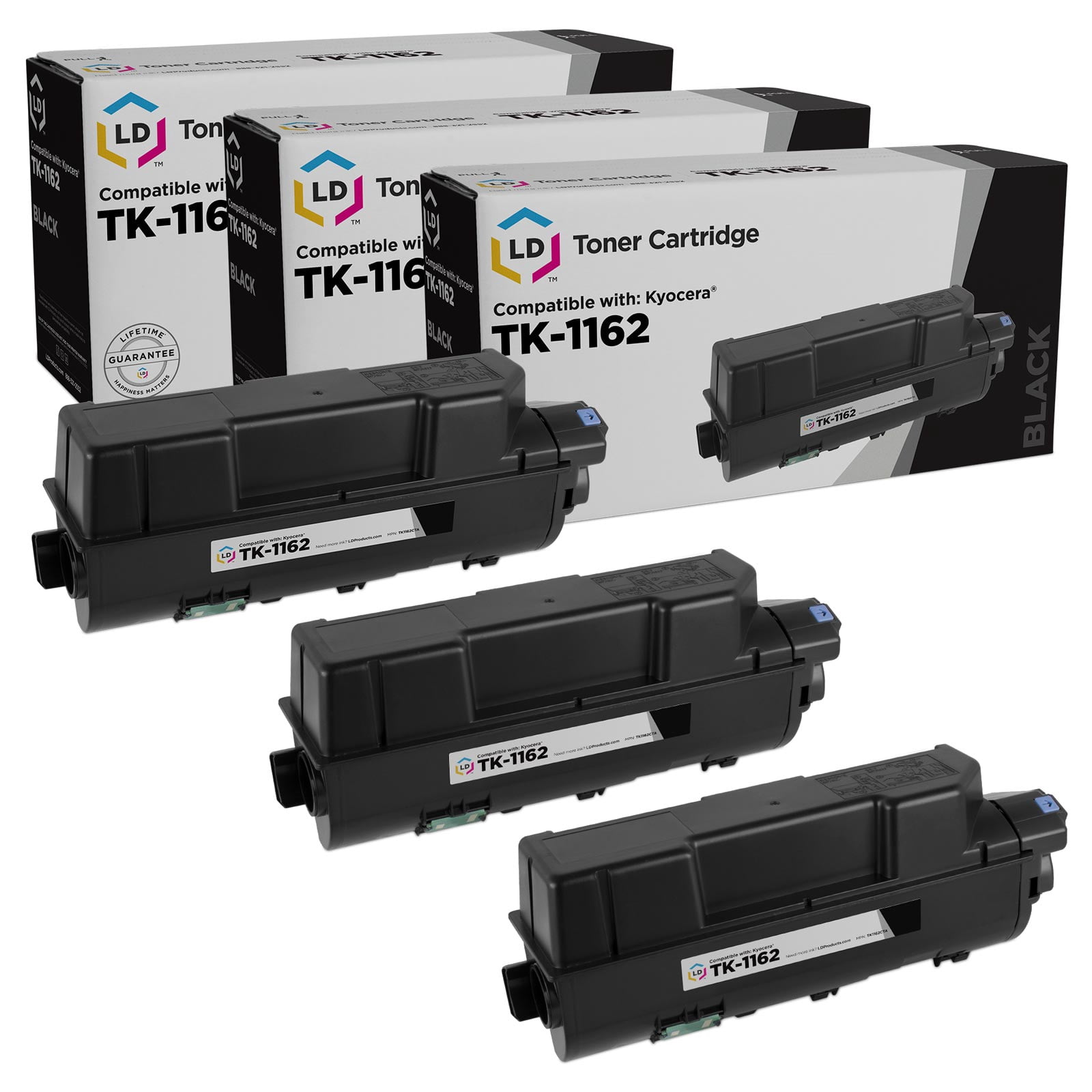 LD Compatible Replacement Kyocera TK-1162 (1T02RY0US0) Black Toner 3 ...
