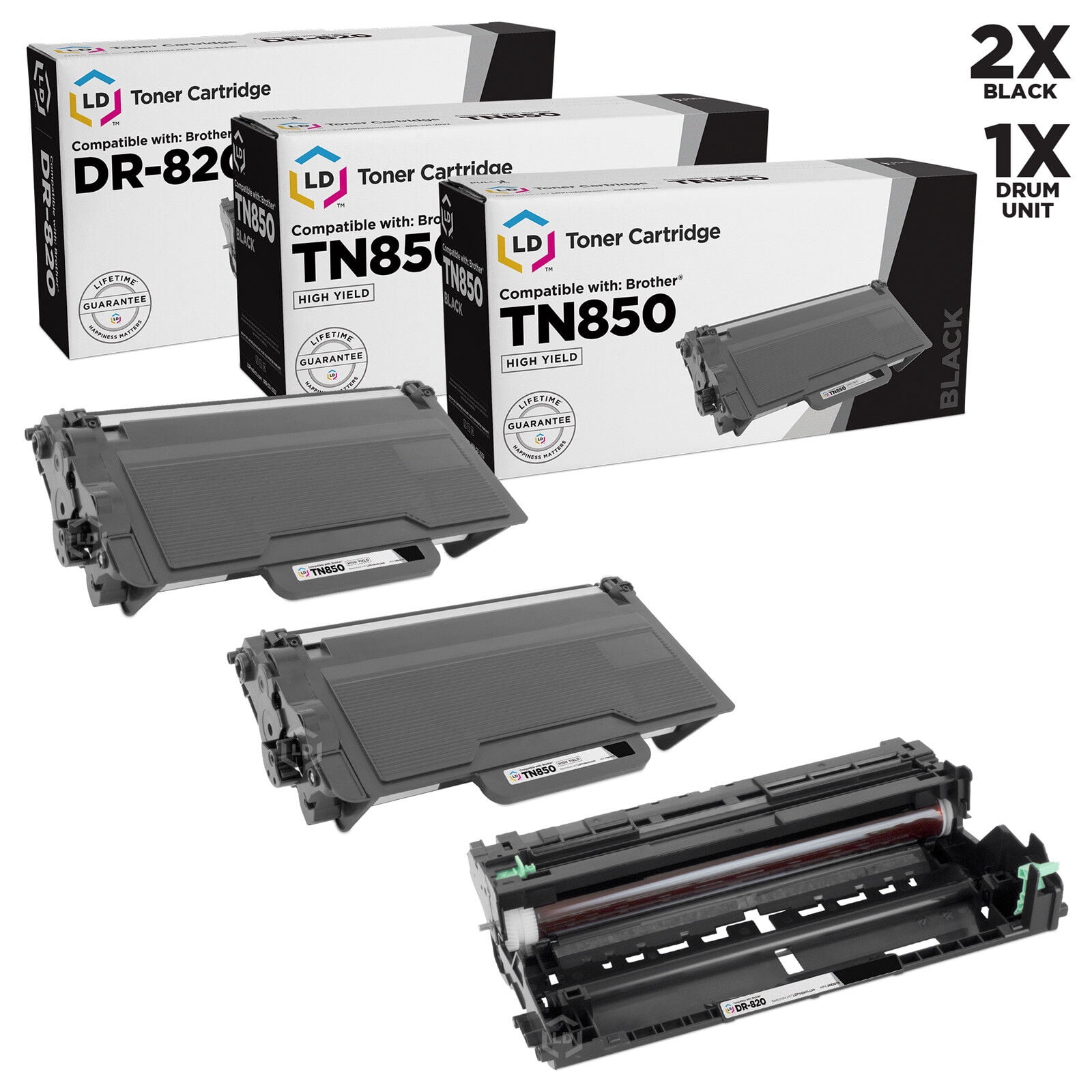 LD Compatible Toner & Drum Brother TN850 & DR820 2 Toners, 1 Drum, 3 ...