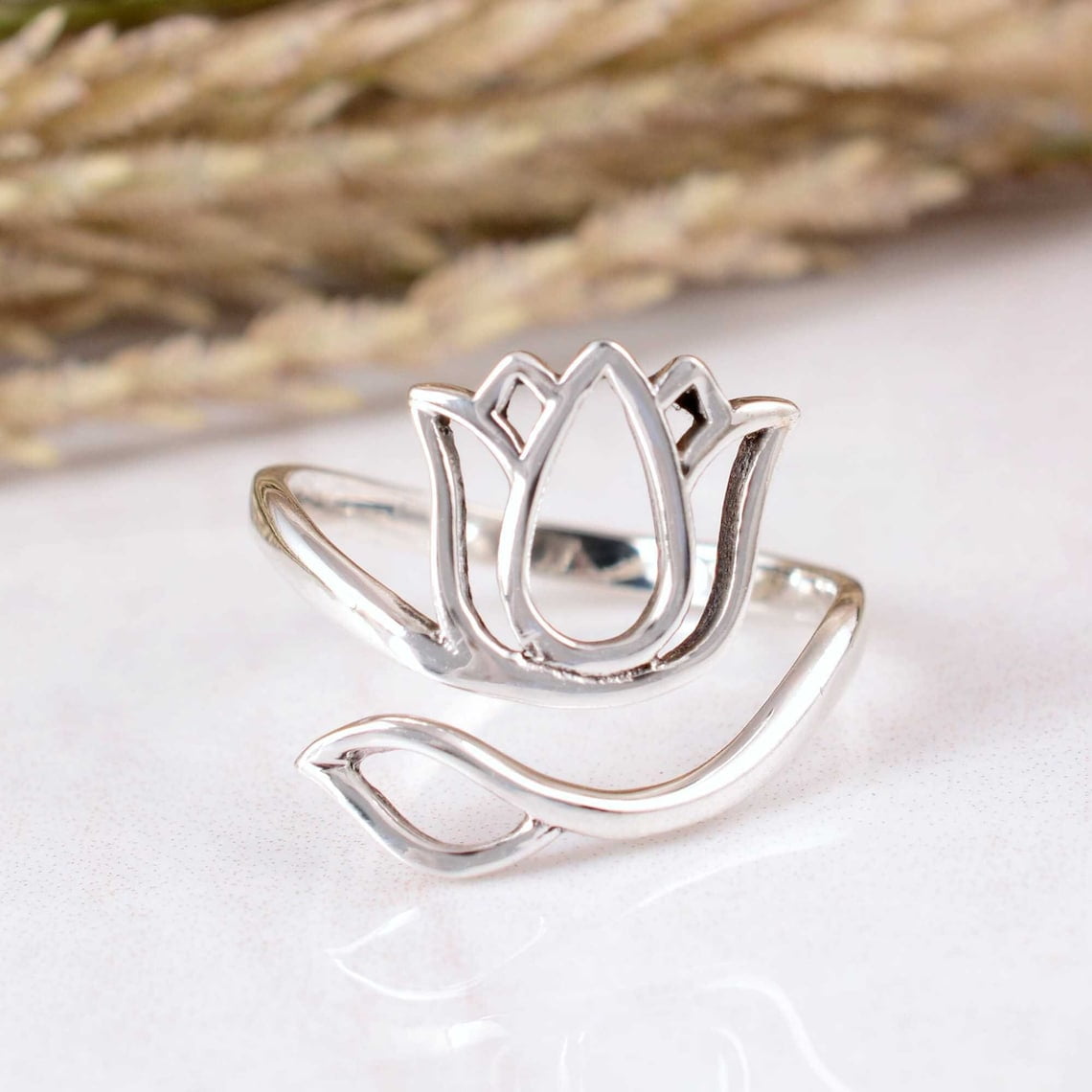 LD DESIGNS 925 Sterling Silver Adjustable Lotus Flower Ring, Lotus ...