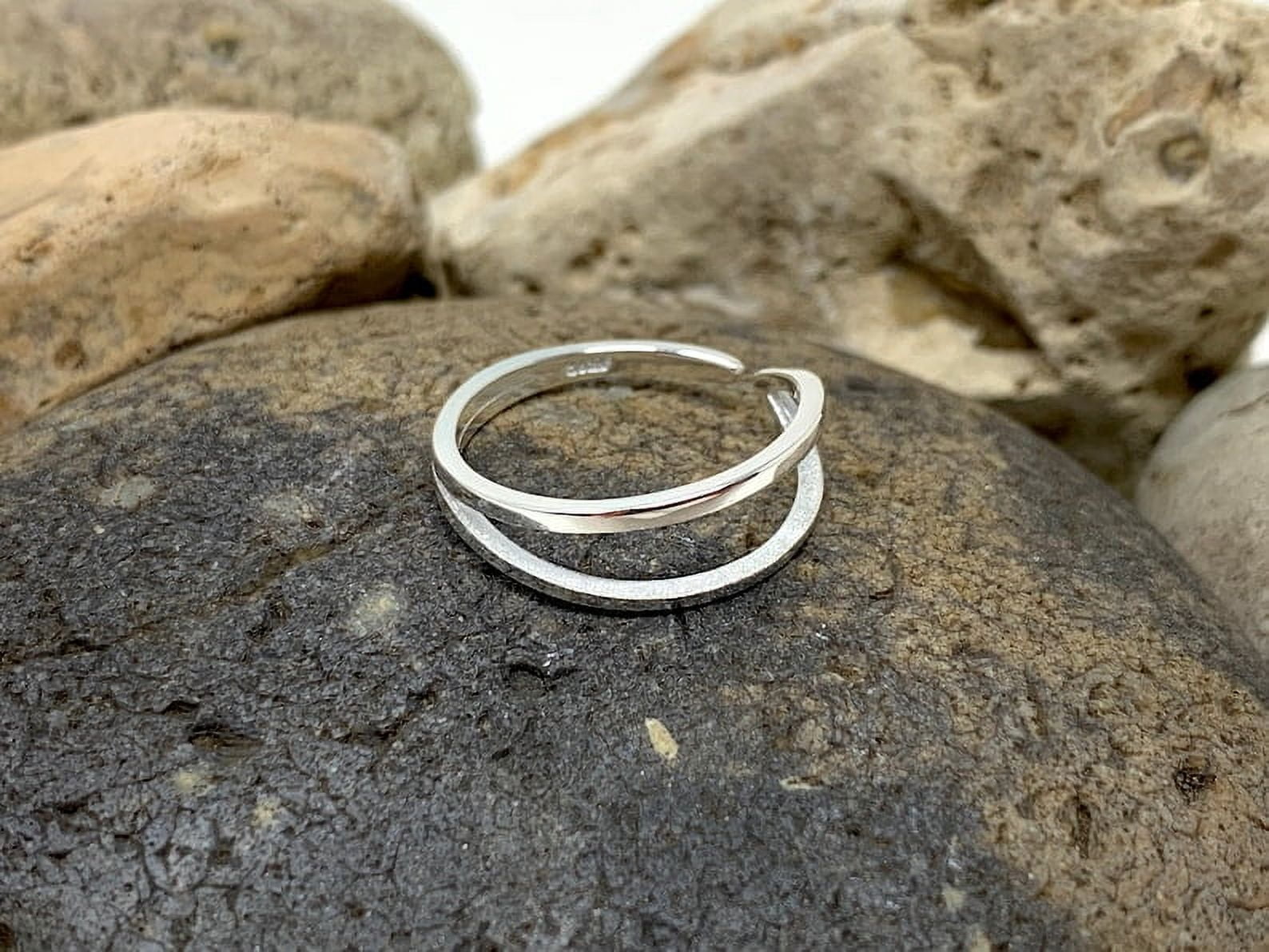LD DESIGNS 925 Sterling Silver Ring, Double Band Ring, Adjustable Open Ring, Boho Ring ...