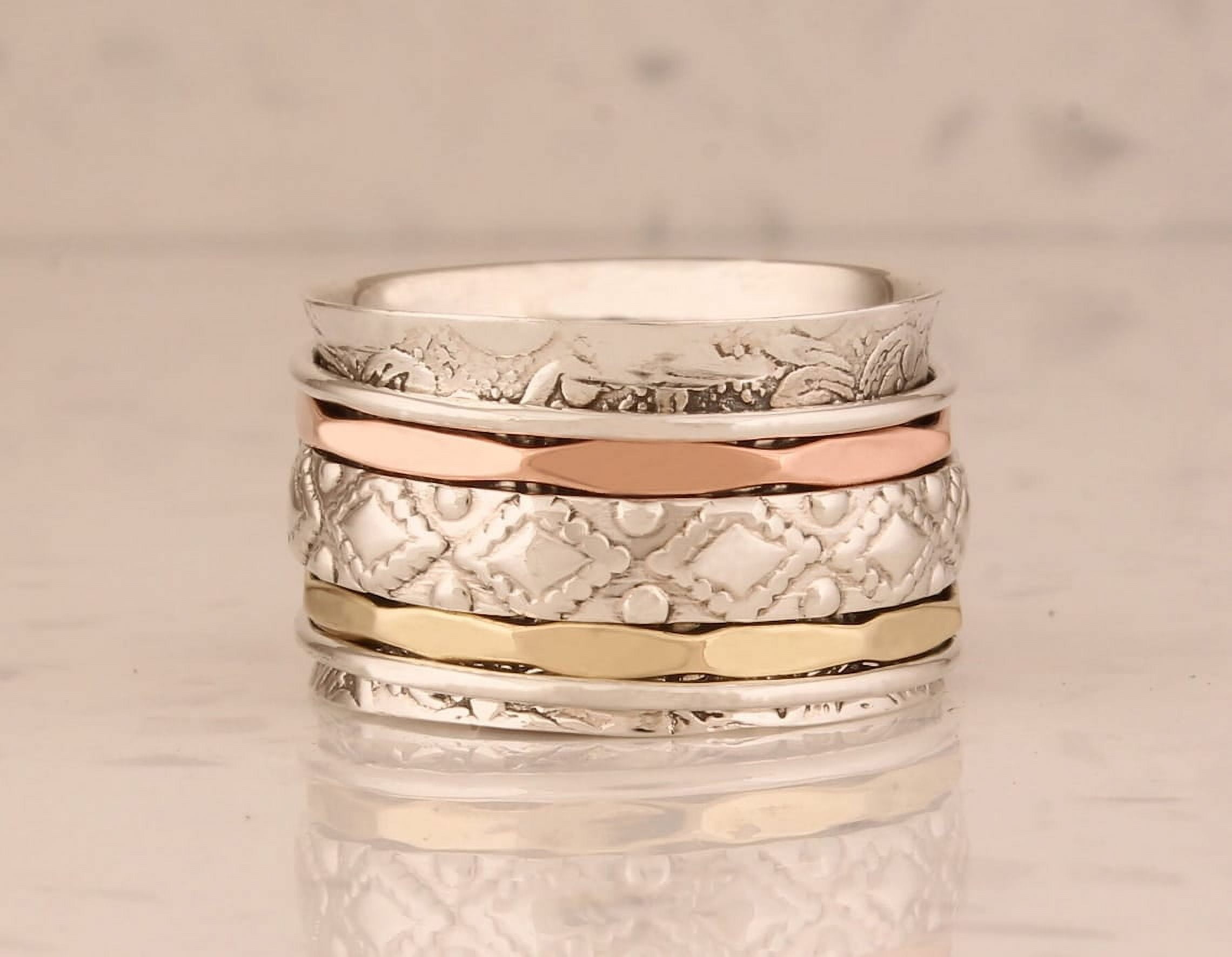 LD DESIGNS Engraved Mixed Metal Spinner Ring – Handmade Three-Tone ...
