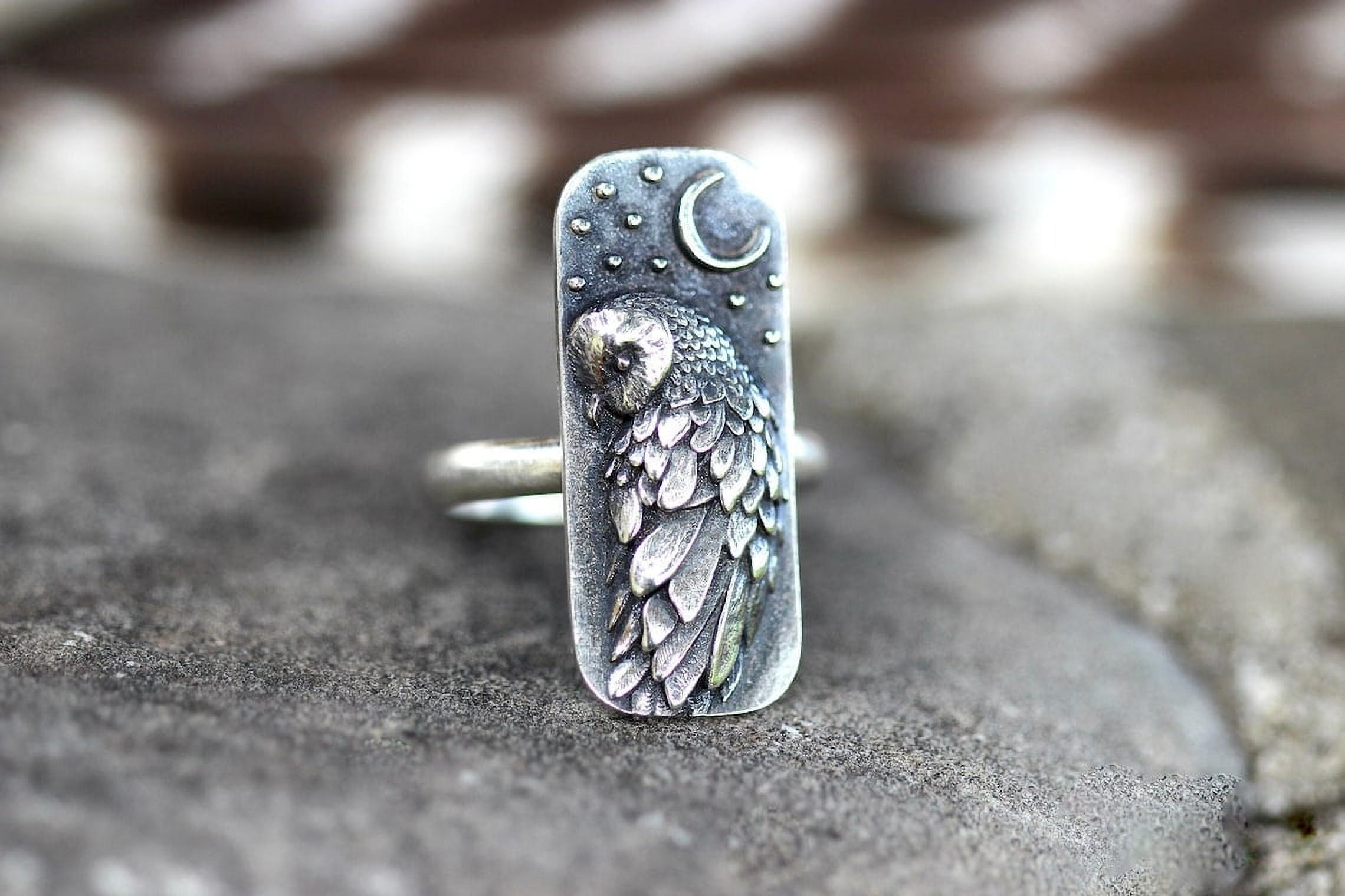 LD DESIGNS Owl Ring Sterling Silver Moon Owl Ring Barn Owl Ring Owl ...