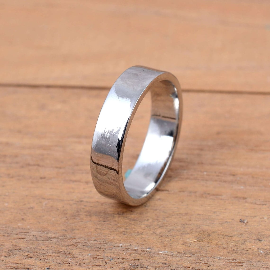 LD DESIGNS Solid 925 Sterling Silver Ring, Flat Band Ring, Handmade Flat Wedding band Ring ...