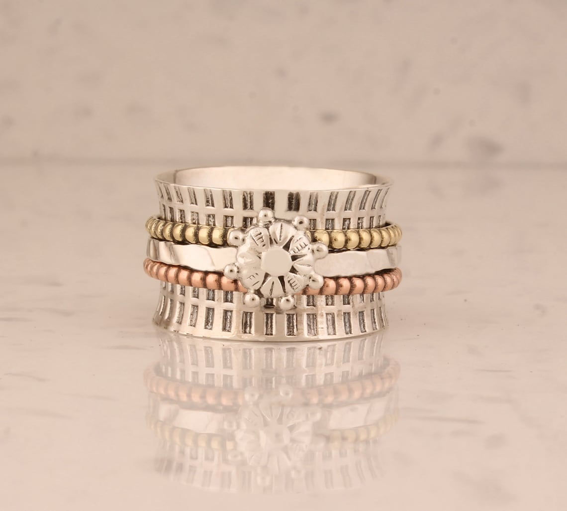 LD DESIGNS Sterling Silver 925 Anxiety Spinner Ring for Men & Women ...