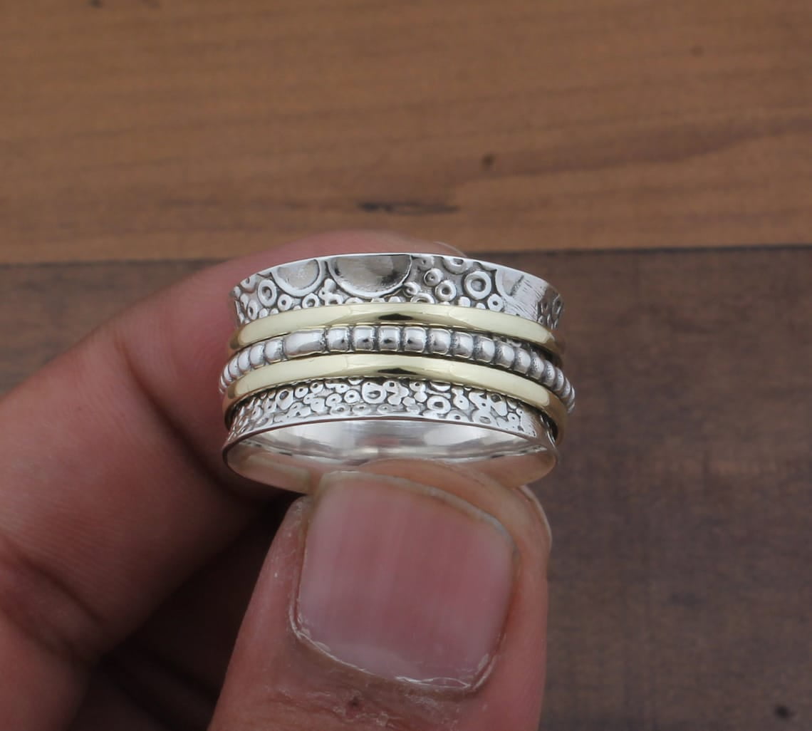 LD DESIGNS Sterling Silver Carved Spinner Ring – Handmade 925 Engraved ...