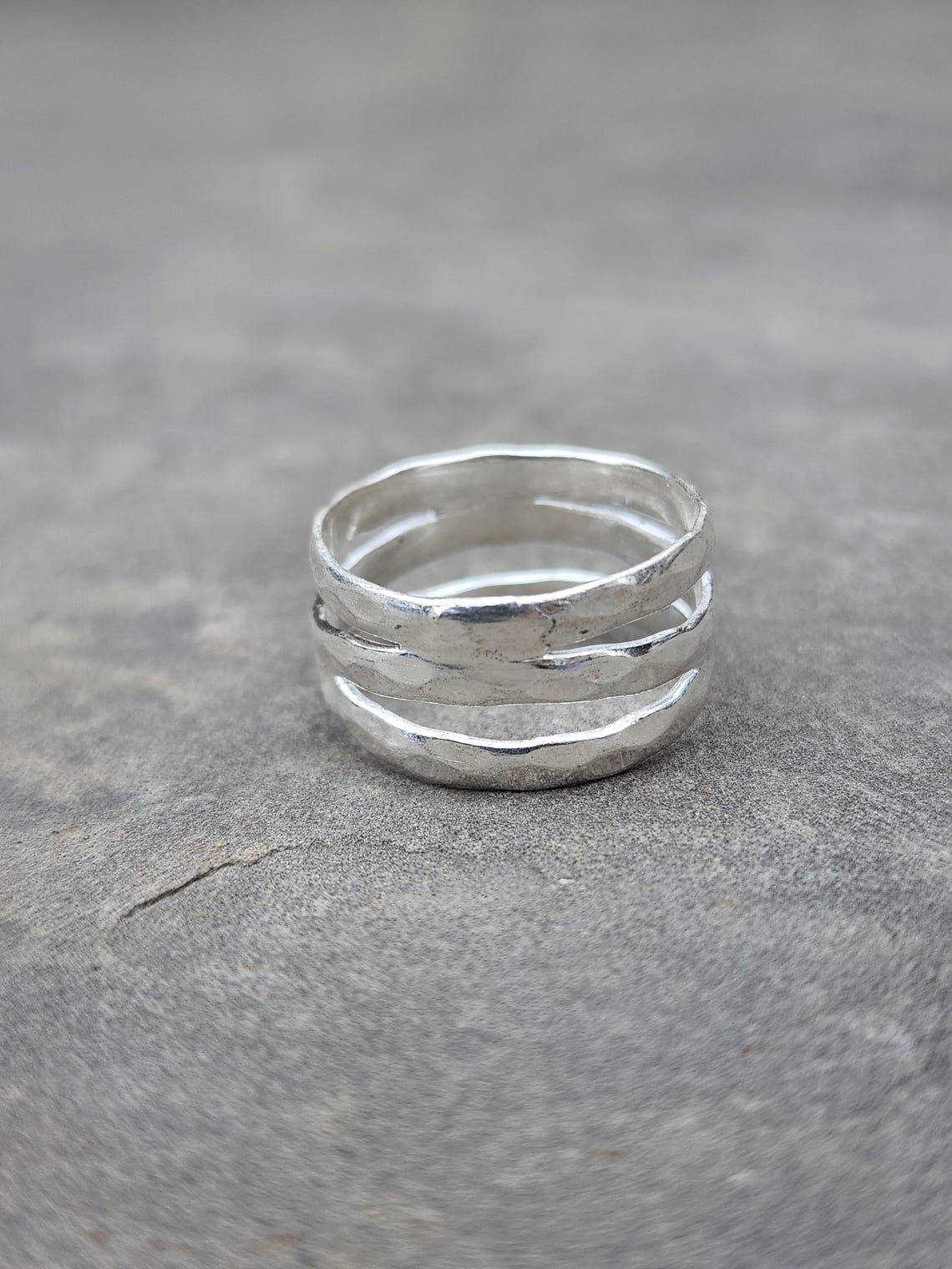 LD DESIGNS Three Layer Silver Ring, Statement Ring, Hammered Ring ...