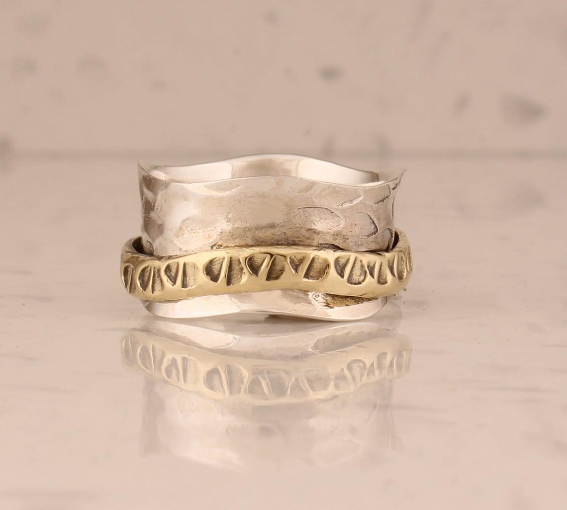 LD DESIGNS Wave Band Spinner Ring – Solid 925 Sterling Silver Two-Tone ...