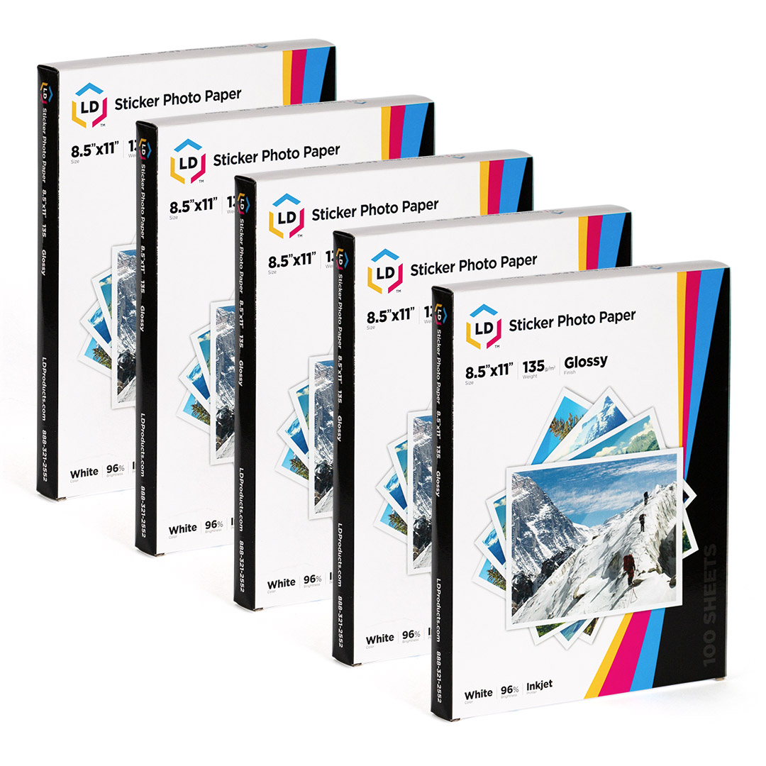 LD Glossy Inkjet Photo Sticker Paper 8.5 x 11 (100 Sheets, 5-Pack ...
