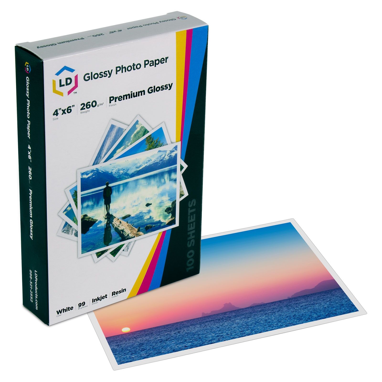 LD Products Premium Glossy Inkjet Photo Paper - 4 in x 6 in (White, 100 ...