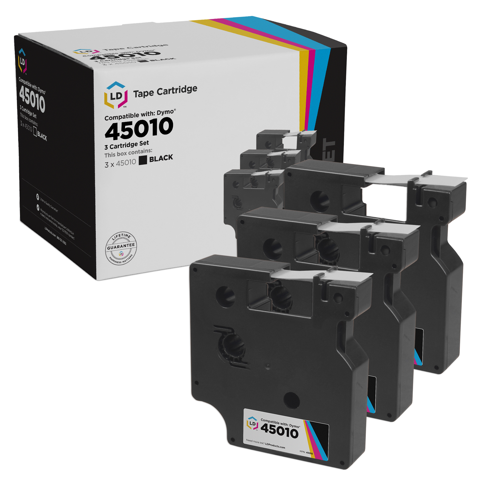 LD Products Compatible Dymo 45010 Set of 3 Black on Clear Tapes for ...
