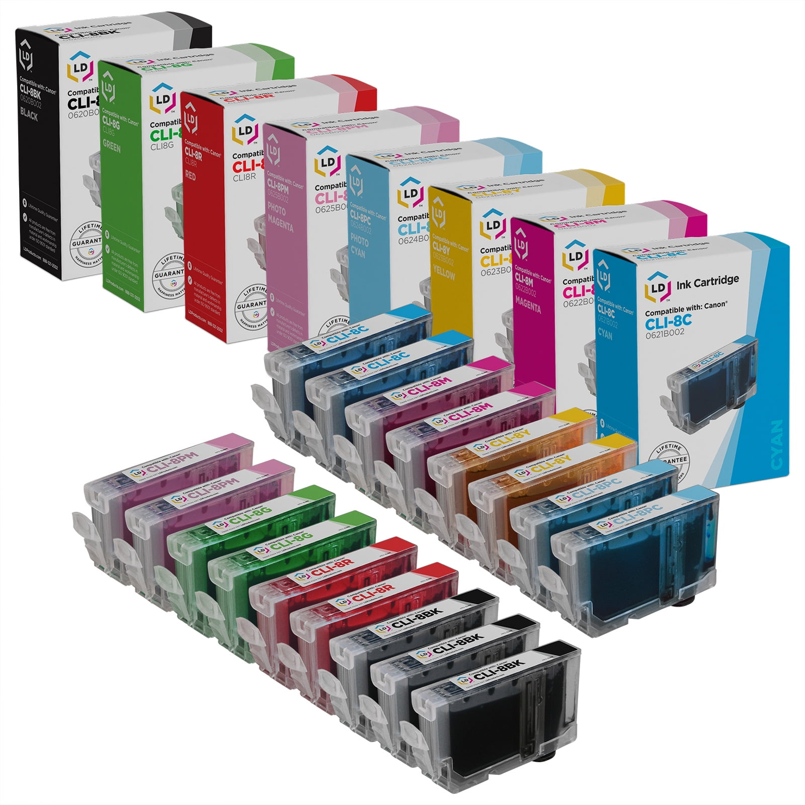 LD Products Compatible Replacement 17 Pack CLI8 Black & Color Ink ...