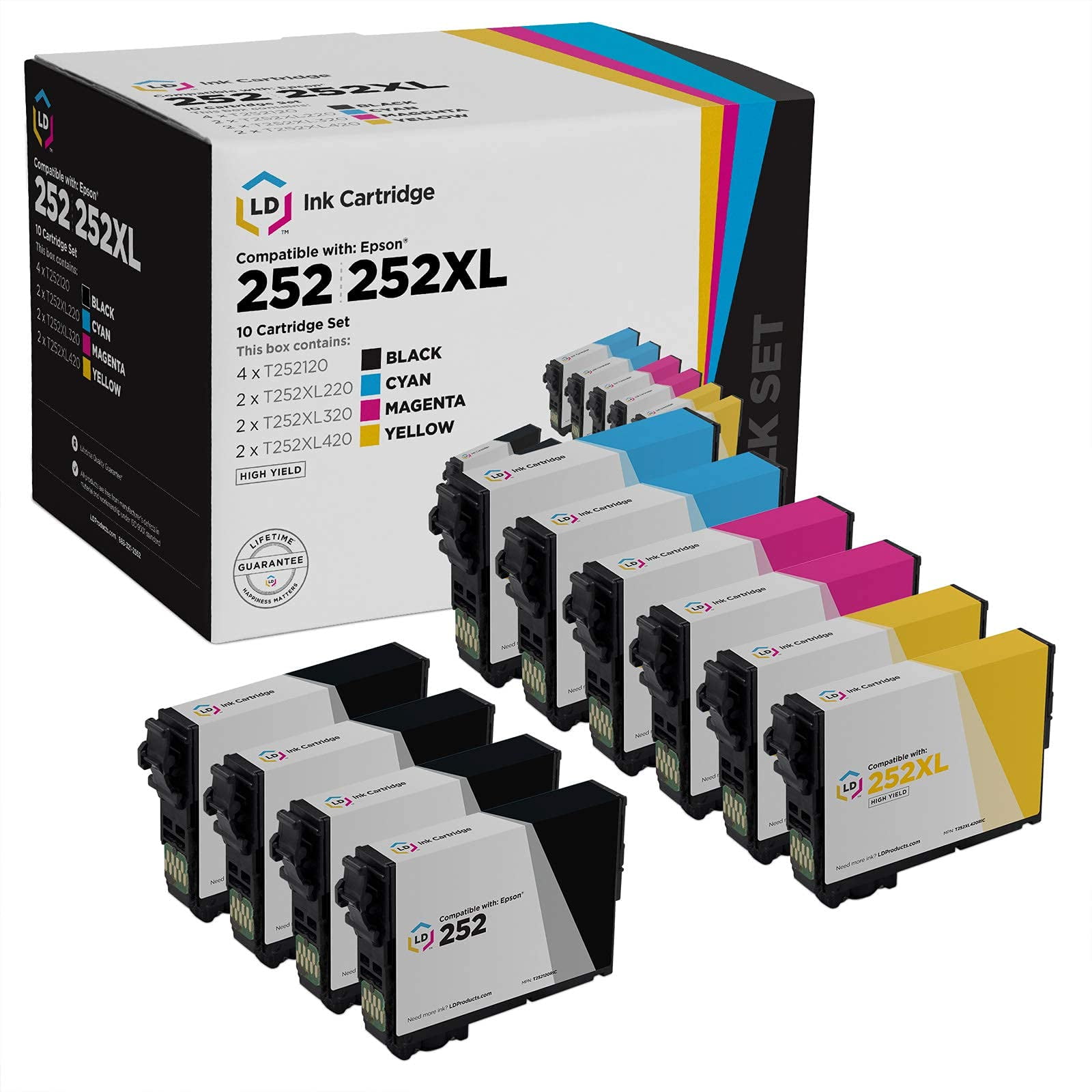 LD Products Ink for Epson 252XL 10pk 4 SY Black, 2 XL Cyan, Magenta ...