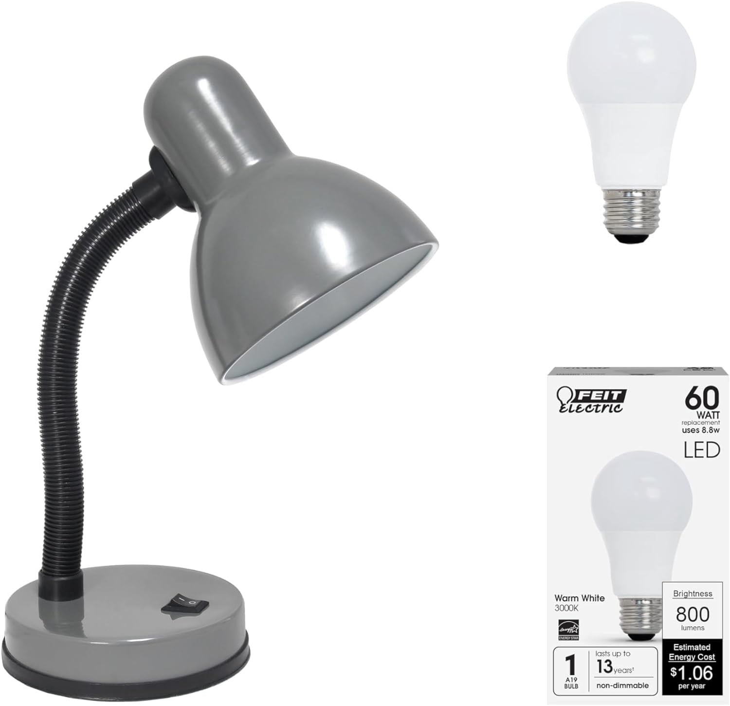 LD1003-GRY-12PK Basic Metal Desk Lamp 12 Pack Set with Flexible Hose ...