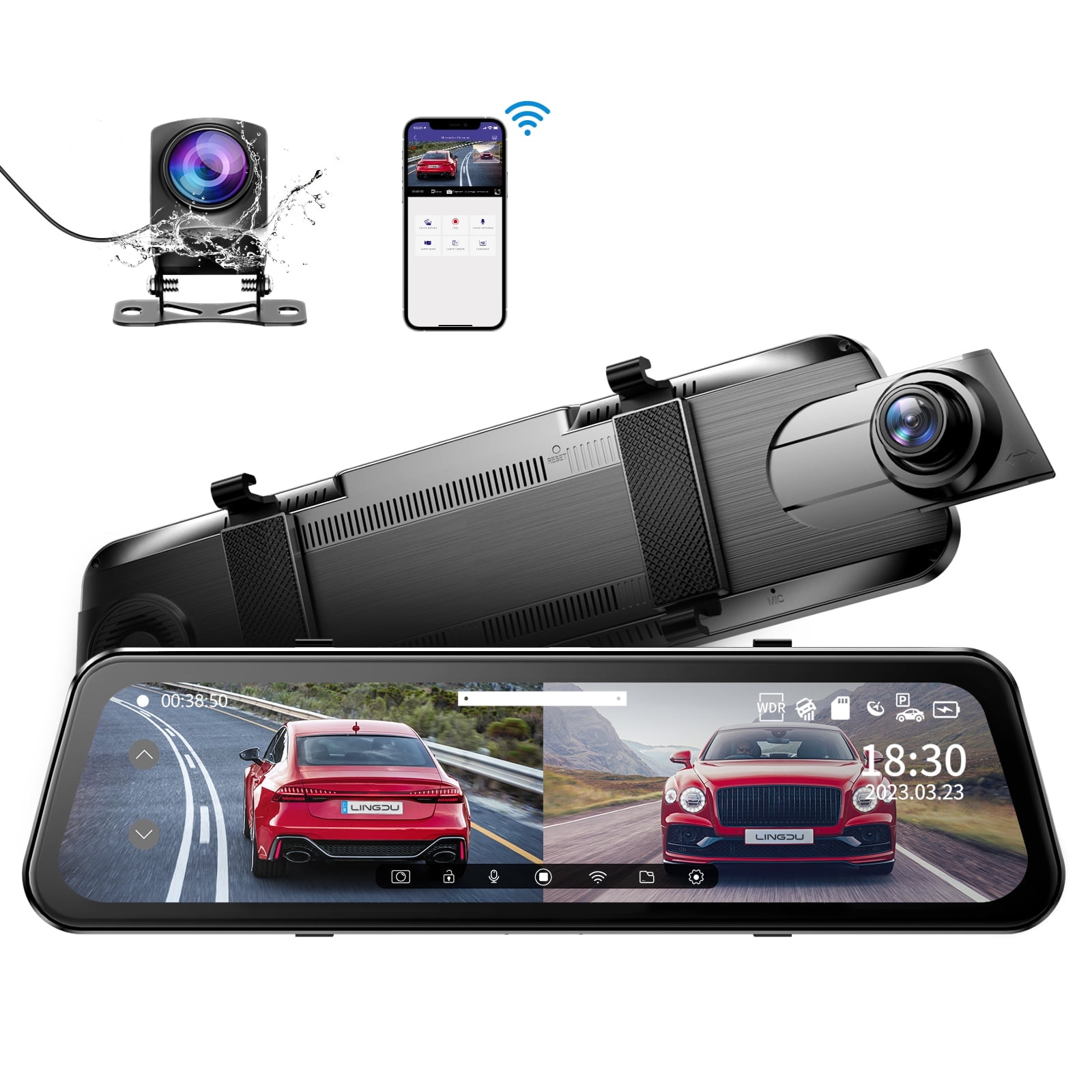 LD2K Rear View Mirror Dash cam, 2.5K Mirror Dash Cam Front and Rear, 10 ...