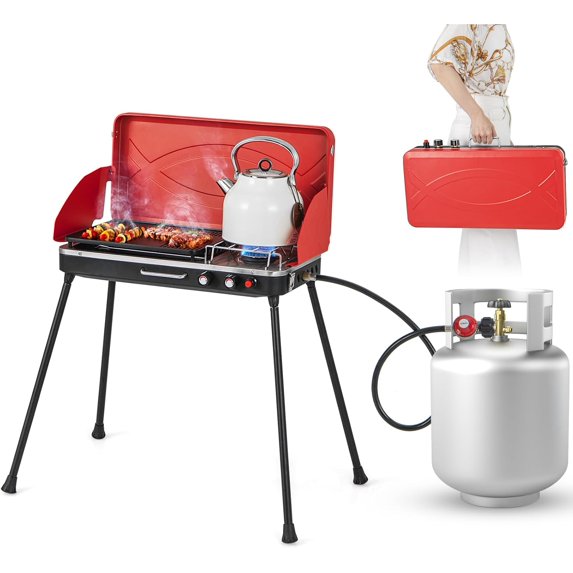 LDAILY 2-Burner Portable Gas Grill, Portable BBQ Grill Propane with ...