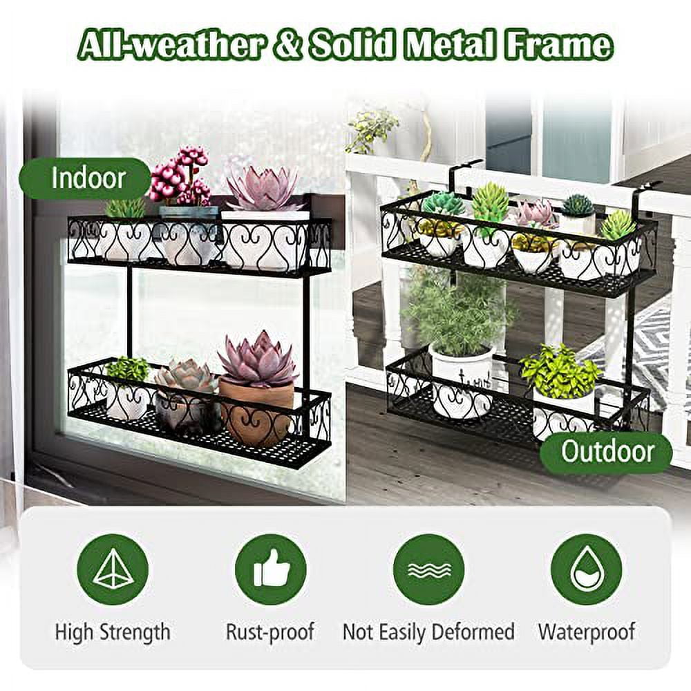 LDAILY 2-Tier Hanging Flower Rack, Hanging Flower Pot Holder w ...