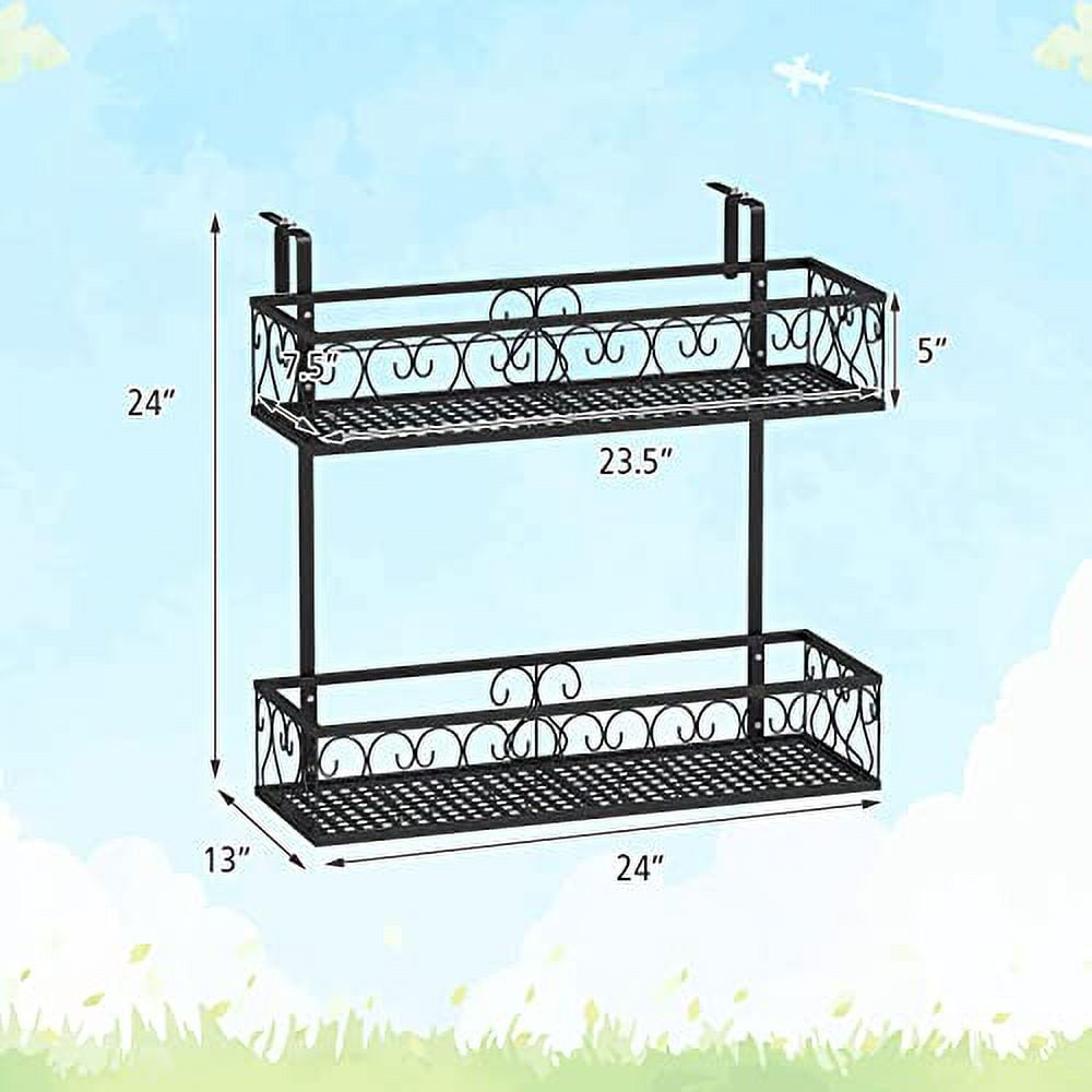 LDAILY 2-Tier Hanging Flower Rack, Hanging Flower Pot Holder w ...