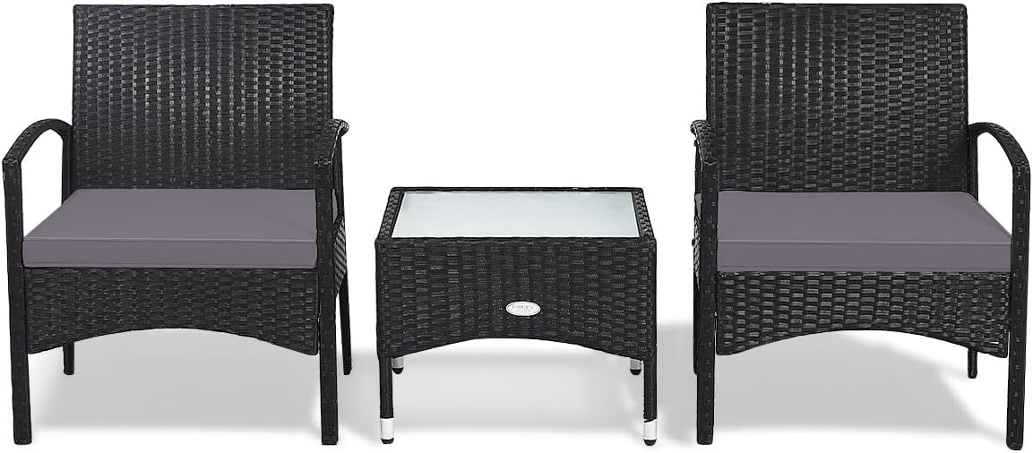 LDAILY 3 Pieces Outdoor Furniture Set, 3 PCS Patio Wicker Rattan Rattan ...