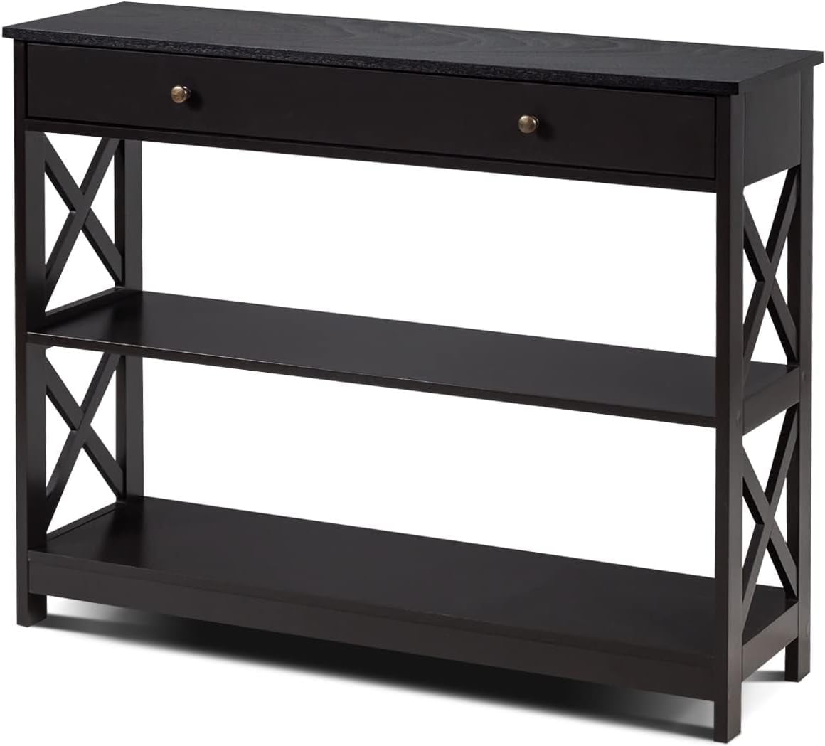 LDAILY 3-Tier Console Table w/Drawer, Narrow Long Entryway Table with ...