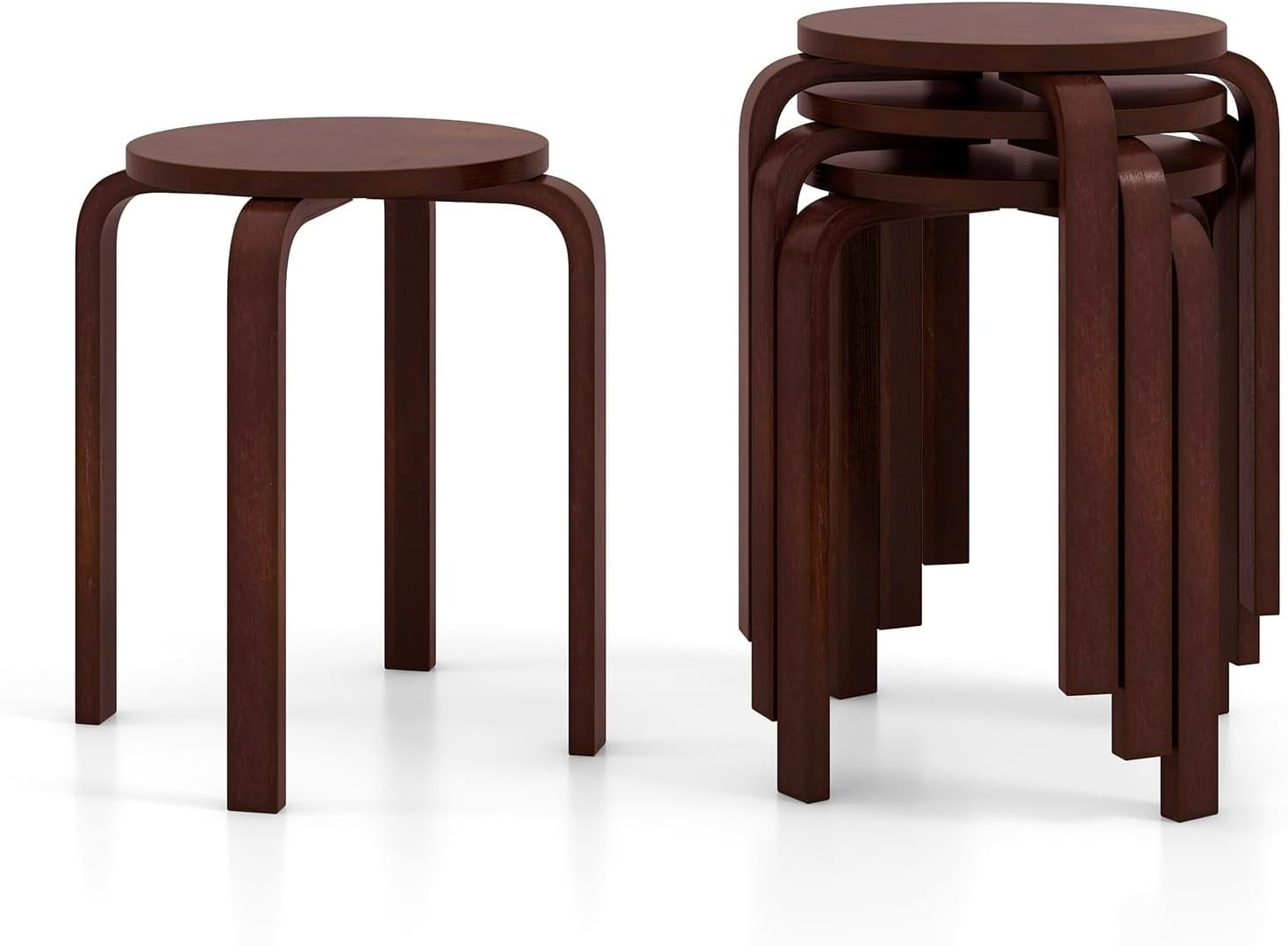 LDAILY 4 Pieces Bentwood Stools, Stackable Round Top Chairs, 18 Inch ...