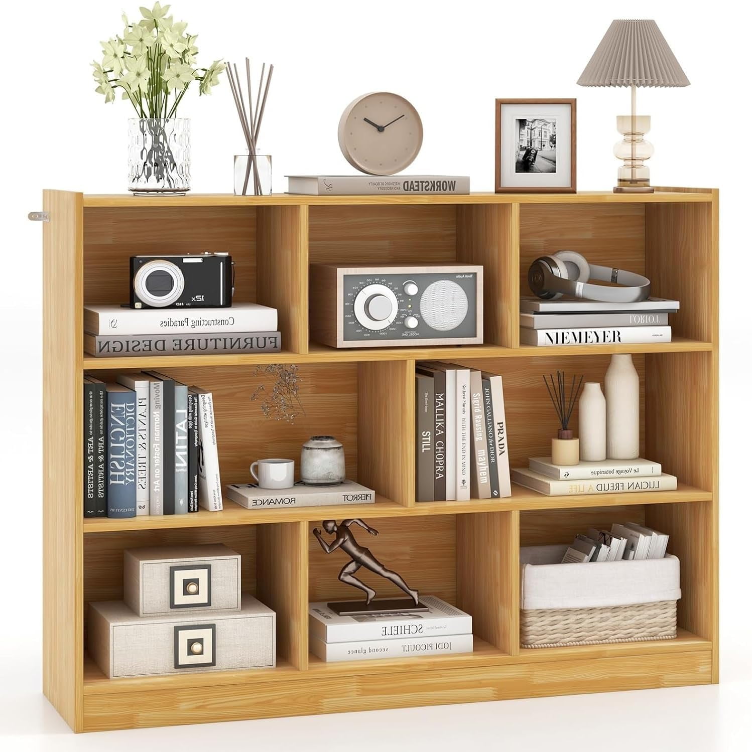LDAILY 8 Cube Low Bookcase, 3 Shelf Horizontal Bookshelf, 3-Tier ...