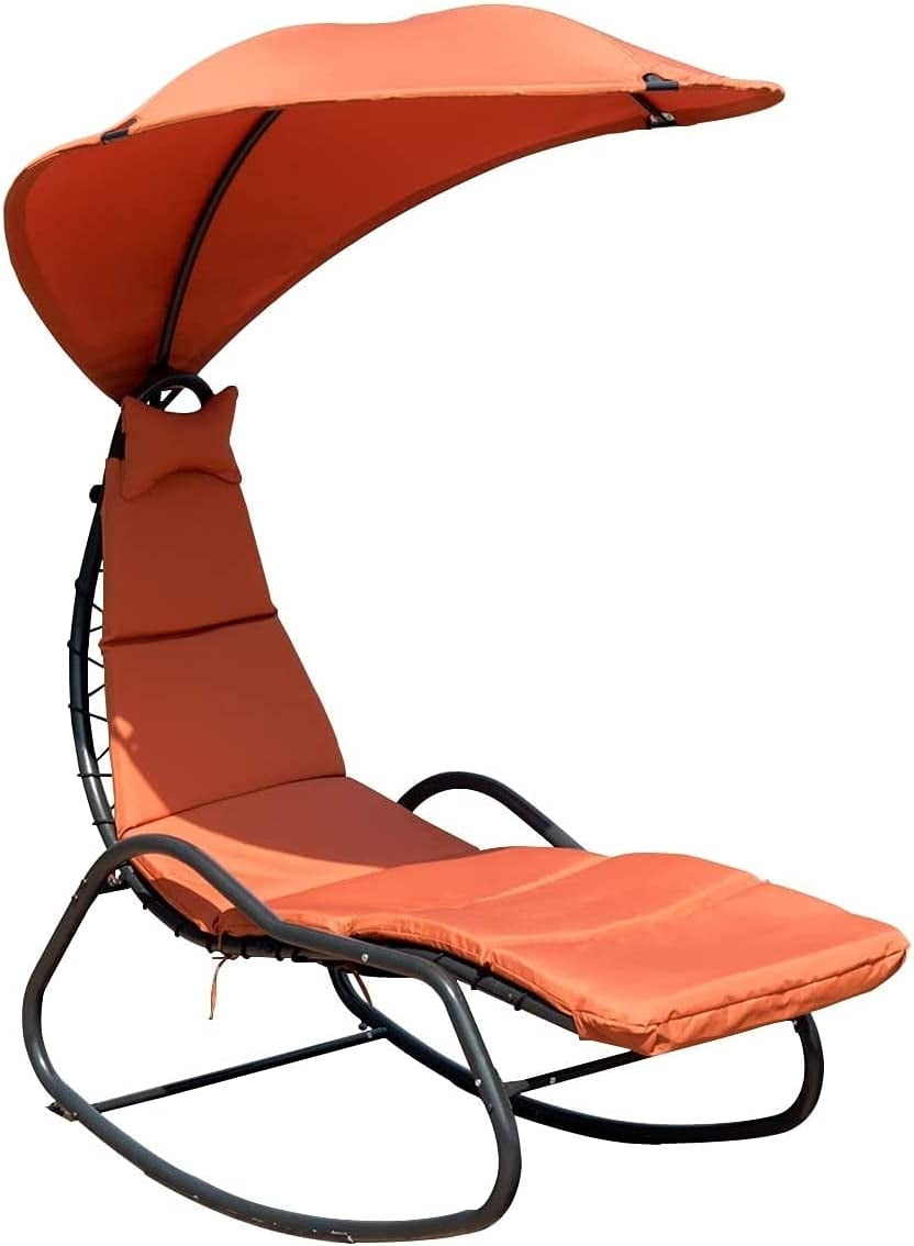 LDAILY Chaise Lounge Swing Chair, Outdoor Hanging Curved Steel Hammock ...