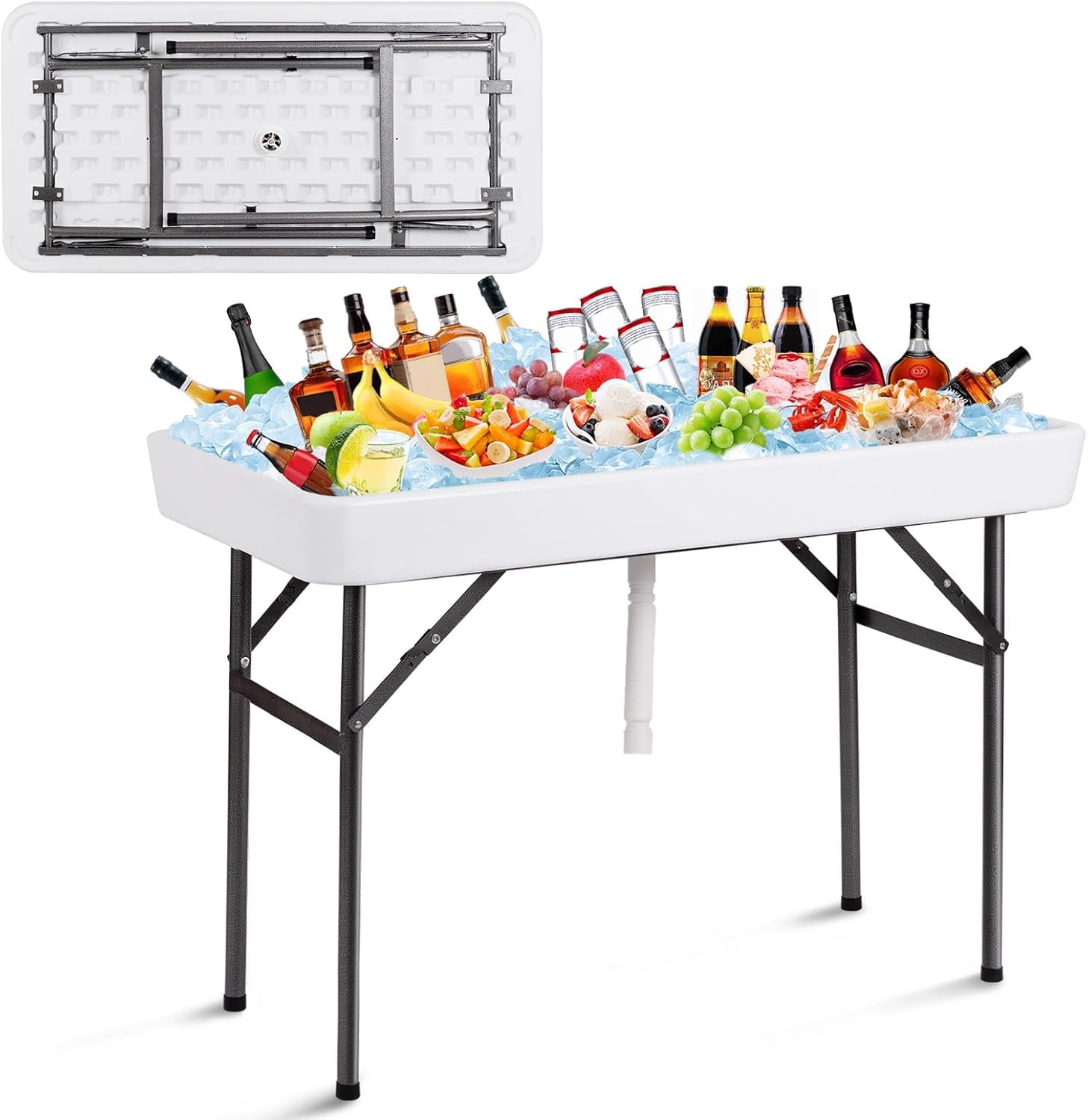 LDAILY Cooler Table, Outdoor Beverage Ice Tables for Parties with Drain ...