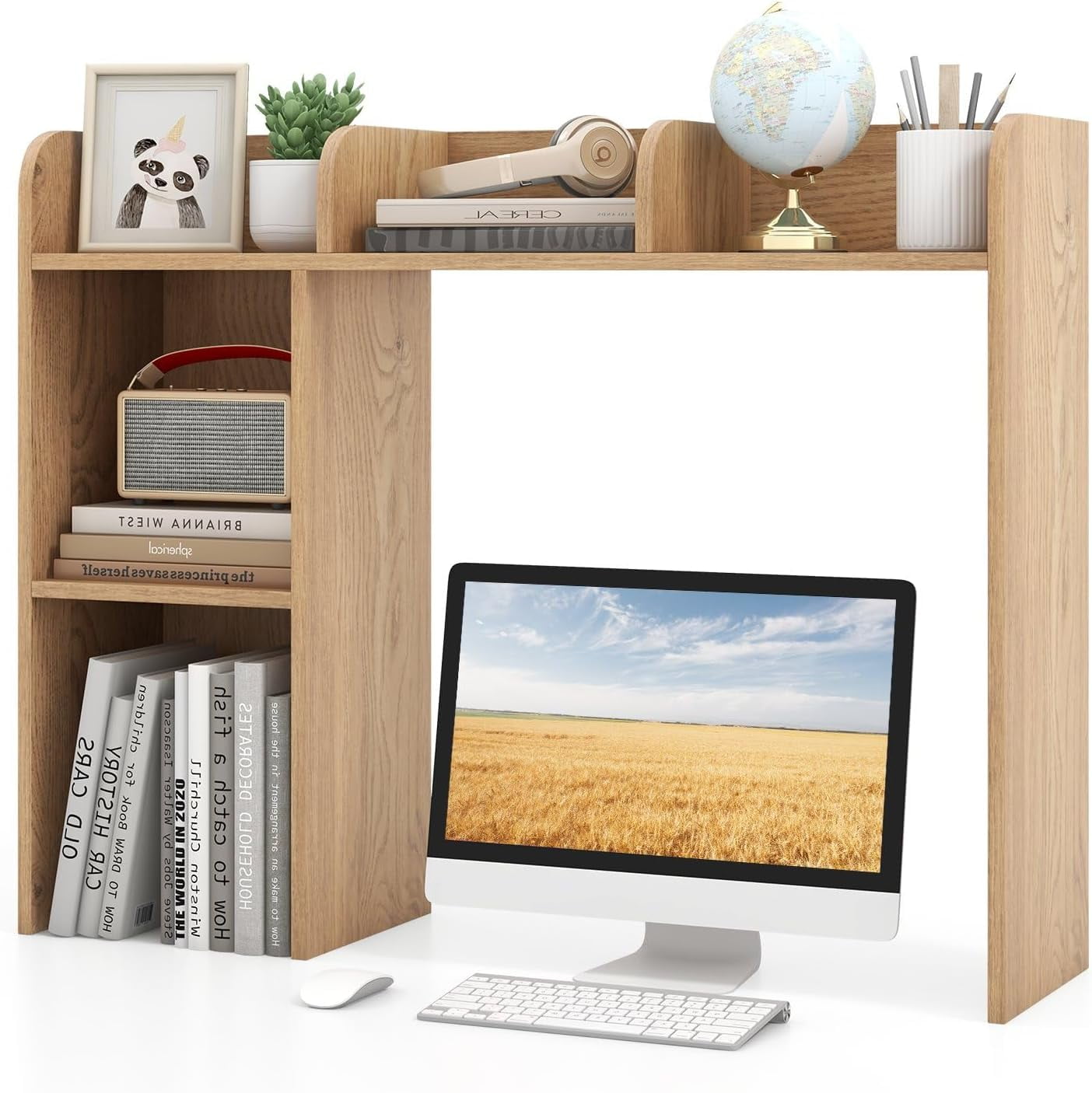 LDAILY Desk Shelf, Multipurpose Wood Desk Hutch for Max 27" Computer ...