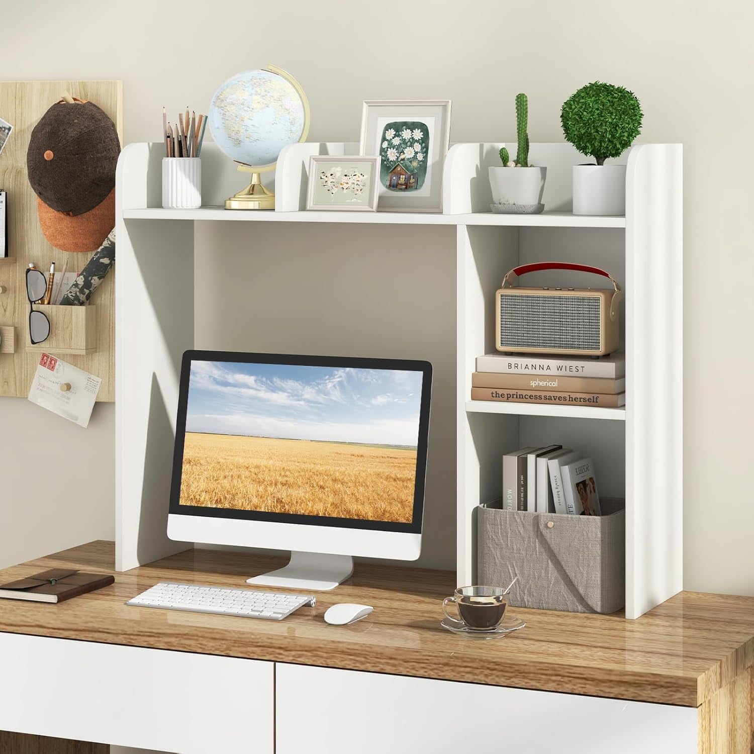LDAILY Desk Shelf, Multipurpose Wood Desk Hutch for Max 27" Computer ...