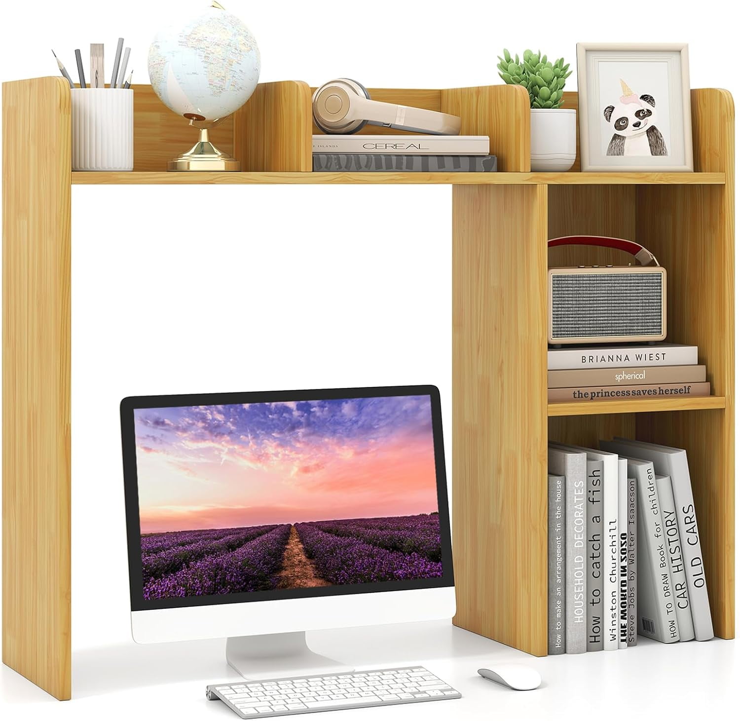 LDAILY Desktop Shelf, Multipurpose Wood Desk Hutch for Max 27" Computer ...