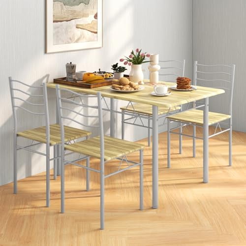 LDAILY Moccha 5-Piece Dining Table Set with 4 Chairs, Metal Frame ...