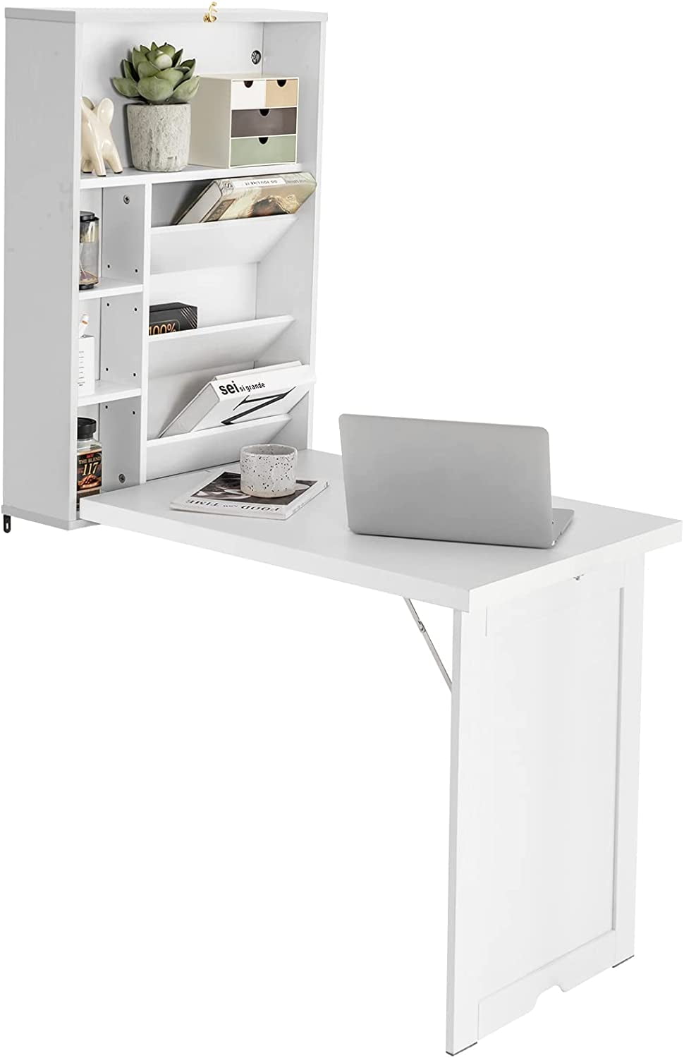 LDAILY Moccha Foldable Wall Mounted Table w/Classified Storage Space ...