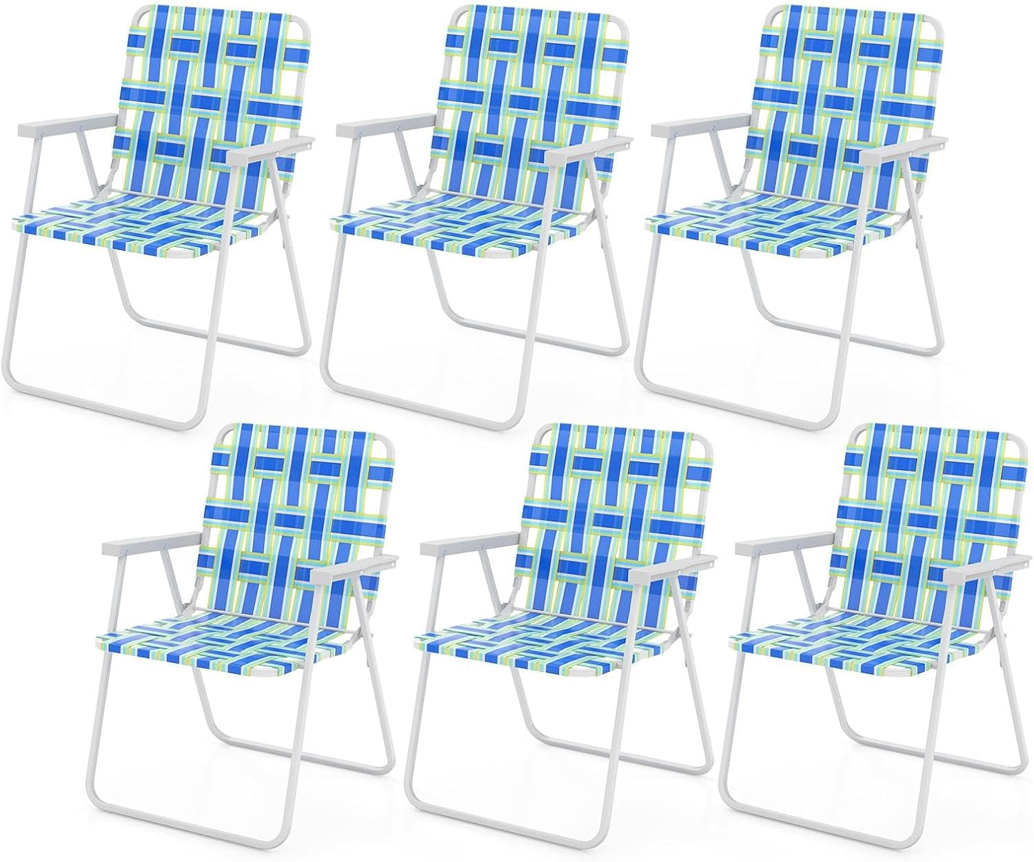 LDAILY Moccha Folding Chair Set of 6, Patio Lawn Chairs with Armrest ...