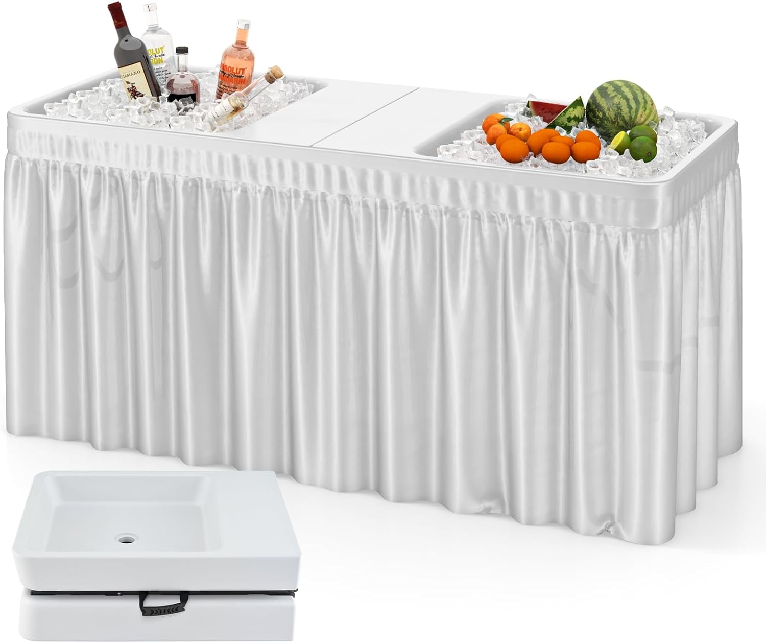 LDAILY Moccha Folding Ice Cooler Table with Matching Skirt, Drain ...