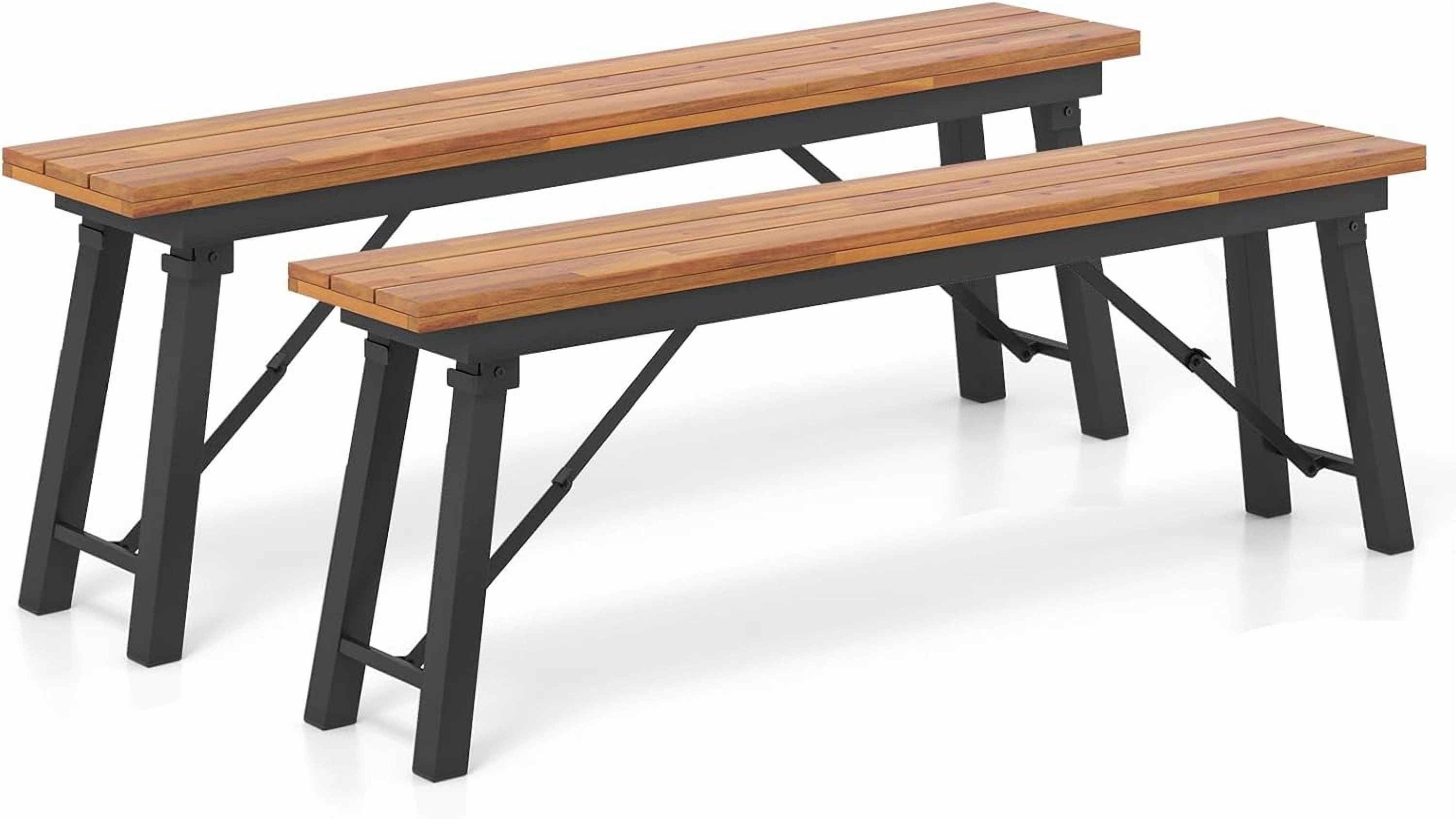 LDAILY Outdoor Folding Bench Set of 2, 55’’ Acacia Wood Long Foldable ...