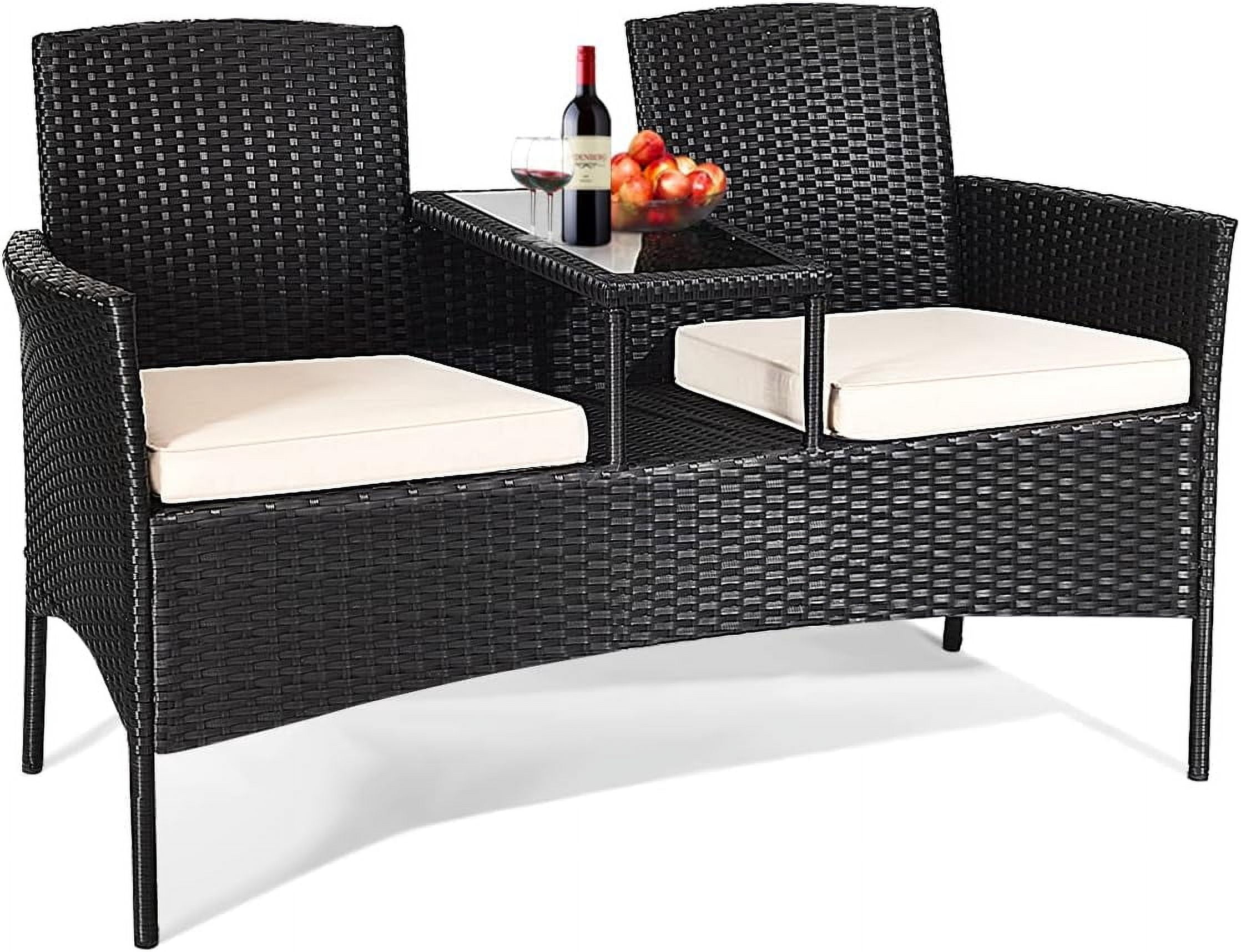 LDAILY Patio Conversation Set, Modern Rattan Loveseat, Outdoor ...