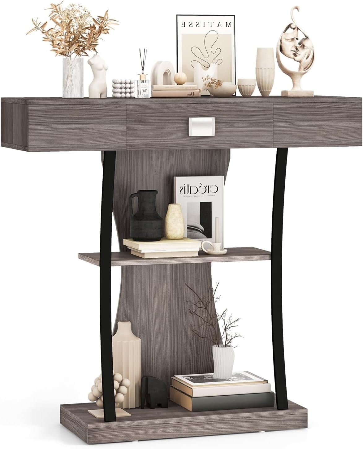 LDAILY Small Entryway Table, 3-Tier Accent Sofa Table w/Storage Drawer ...
