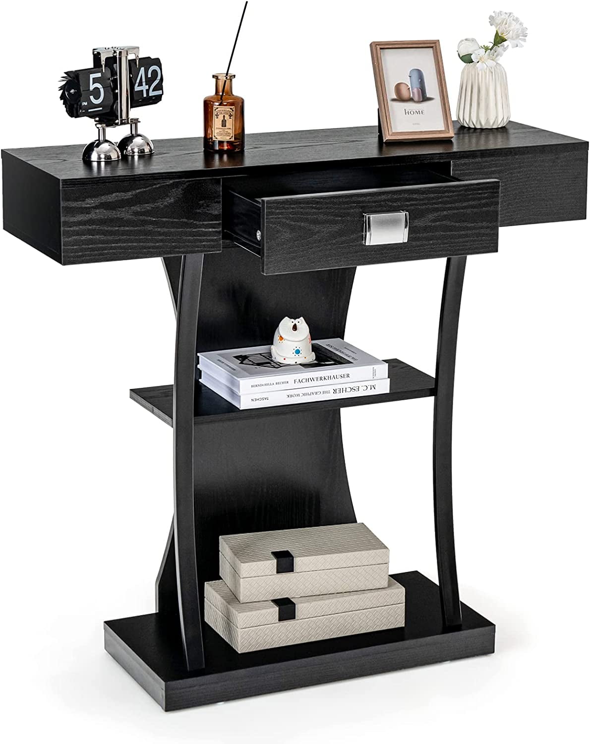 LDAILY Small Entryway Table, 3-Tier Accent Sofa Table w/Storage Drawer ...