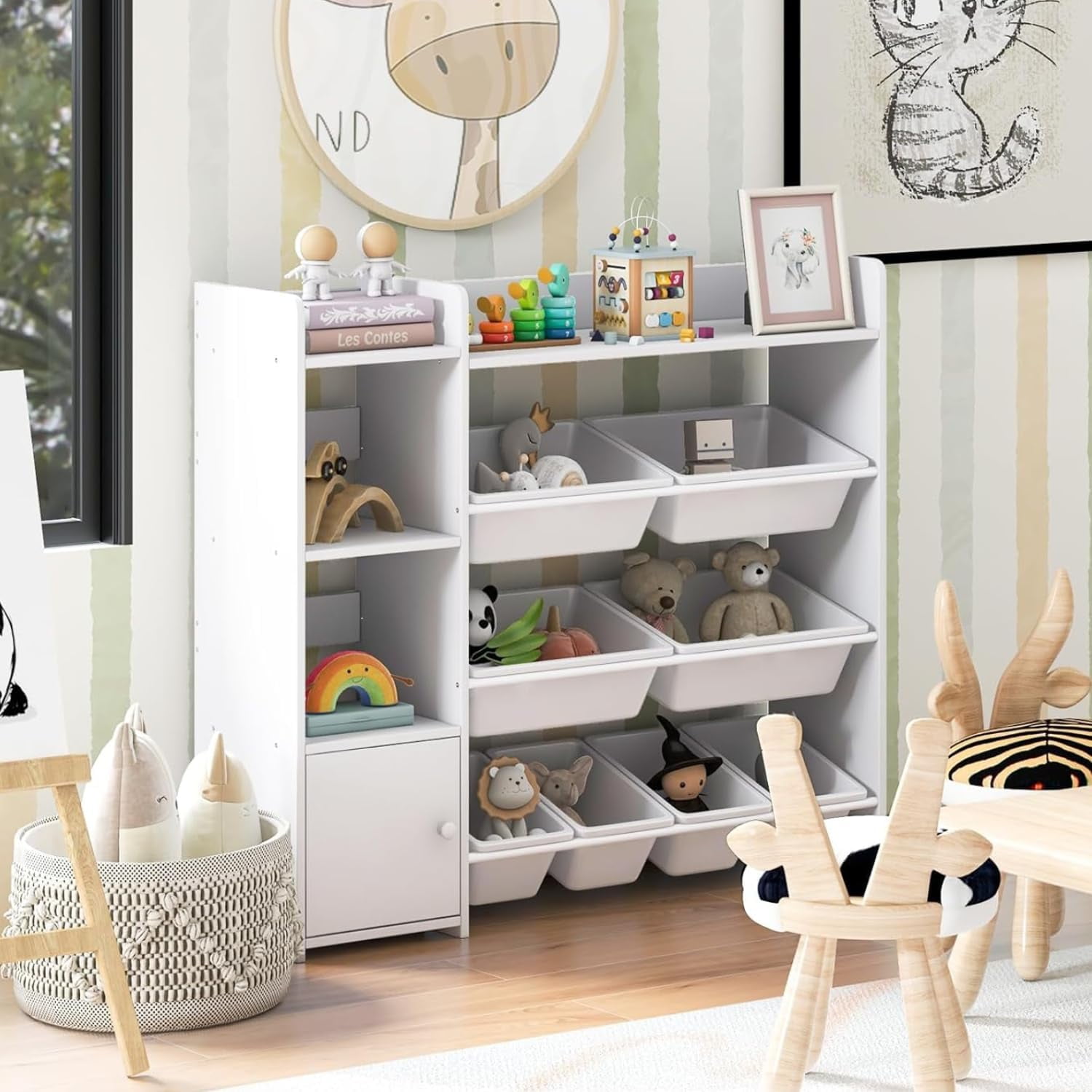 LDAILY Toy Storage Organizer, Toy Organizer and Kid Bookshelf with 2 ...